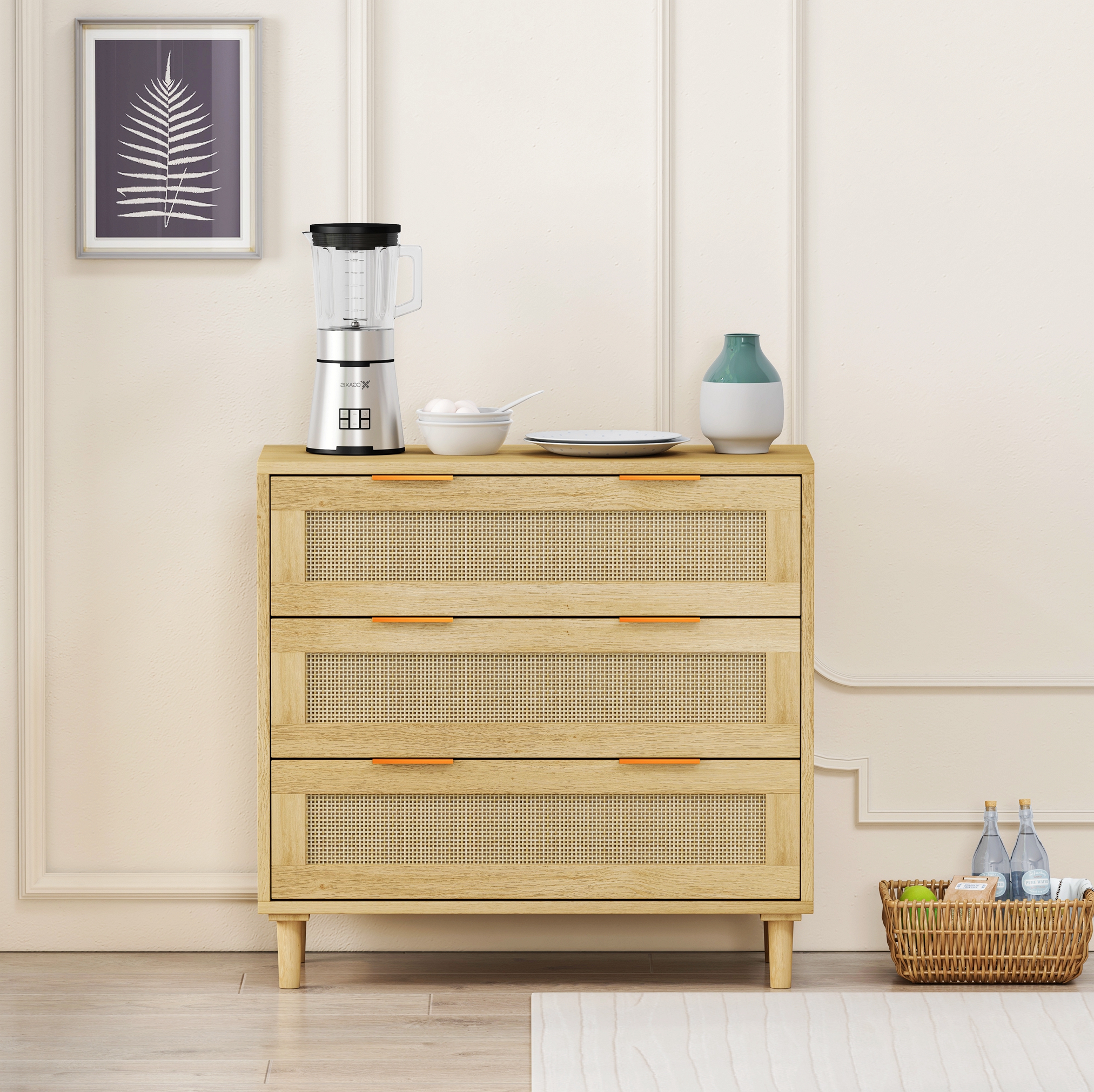 31.50"3-Drawers Rattan Storage Cabinet Rattan Drawer,for Bedroom,Living ...