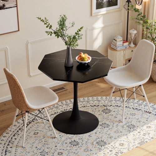31.50"Modern Octagonal Coffee Table with Printed Black Marble Table Top ...