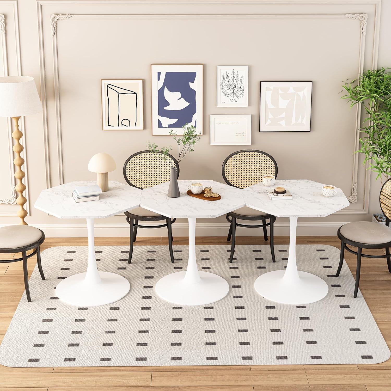 31.50" Modern Octagonal Coffee Table with White Marble Top and Metal ...
