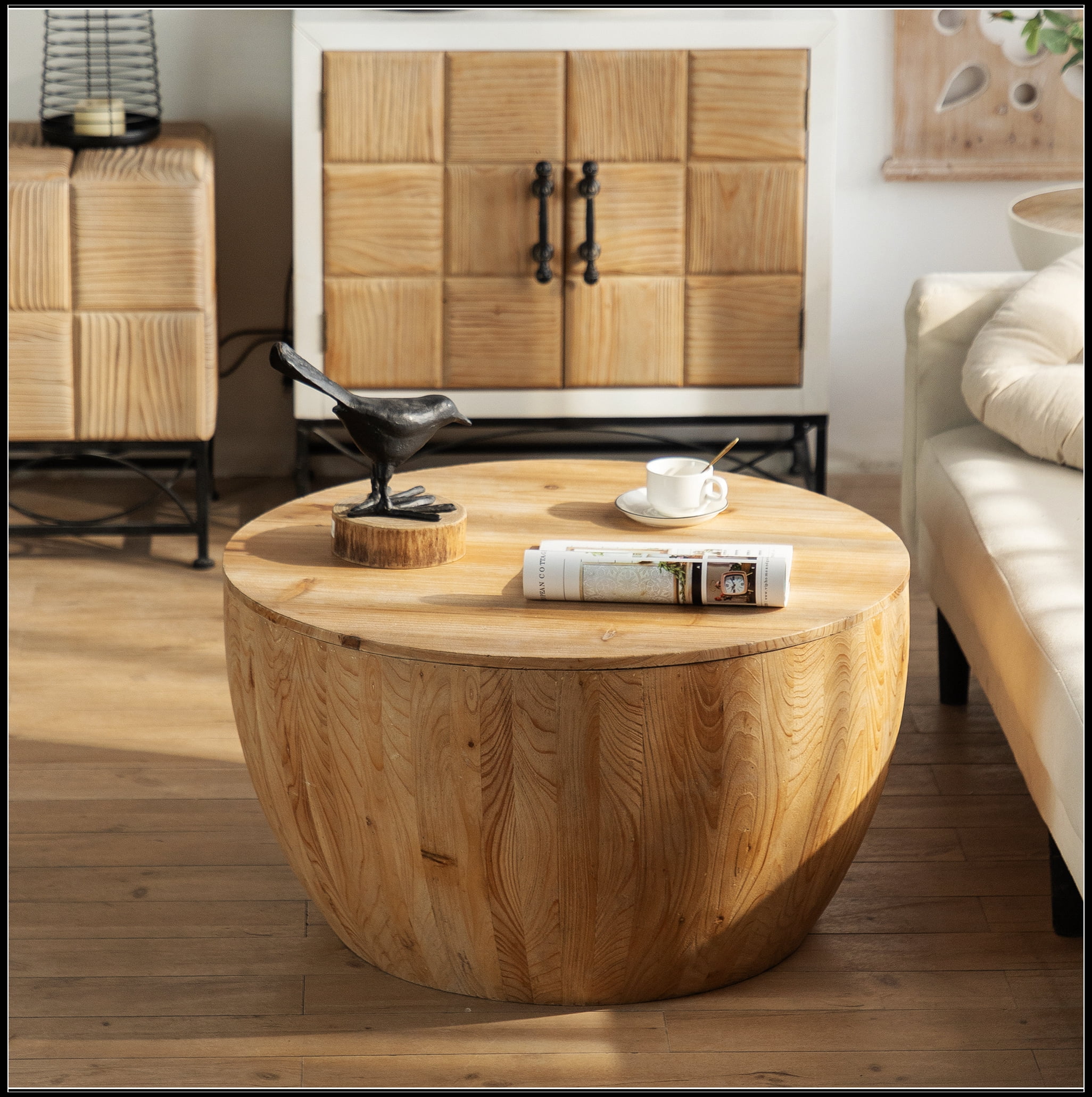 31.50"Vintage Style Bucket Shaped Coffee Table for Office, Dining Room ...