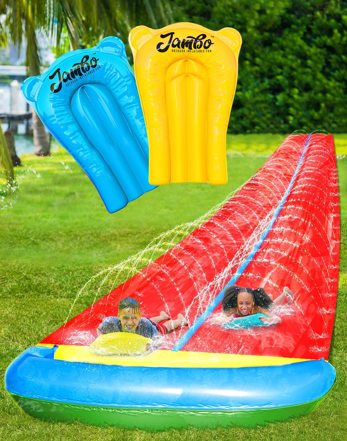 31.5Ft Extra Long Water Slide and 2 Bodyboards, Heavy Duty Slip Splash ...