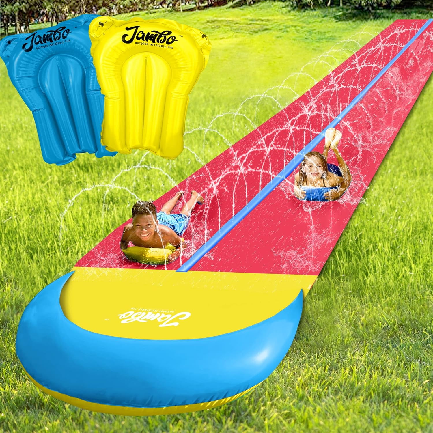 31.5Ft Extra Long Water Slide and 2 Bodyboards, Heavy Duty Slip Splash ...