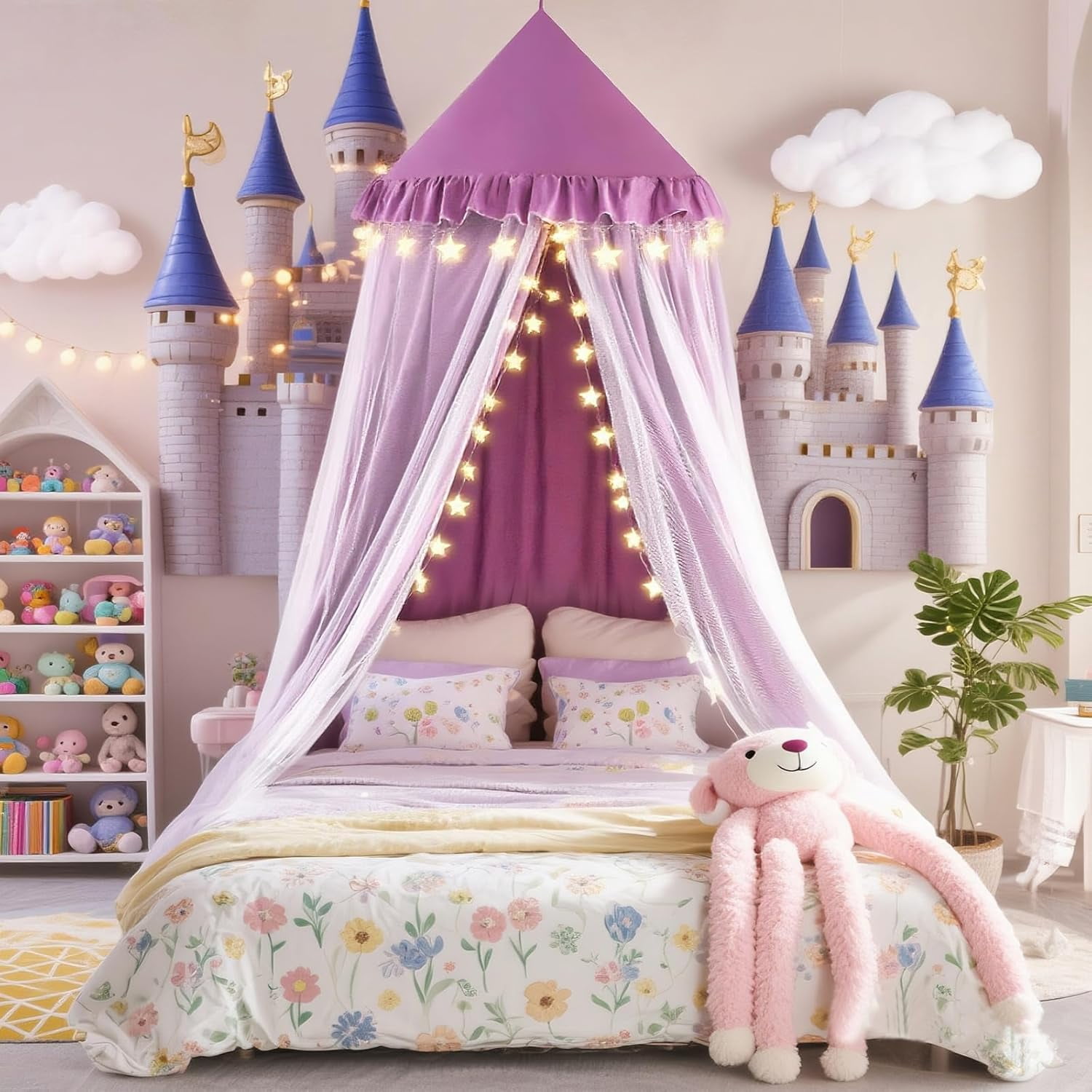 31.5 Inch Princess Bed Canopy, Double Layer Ruffle Hanging Tent for ...