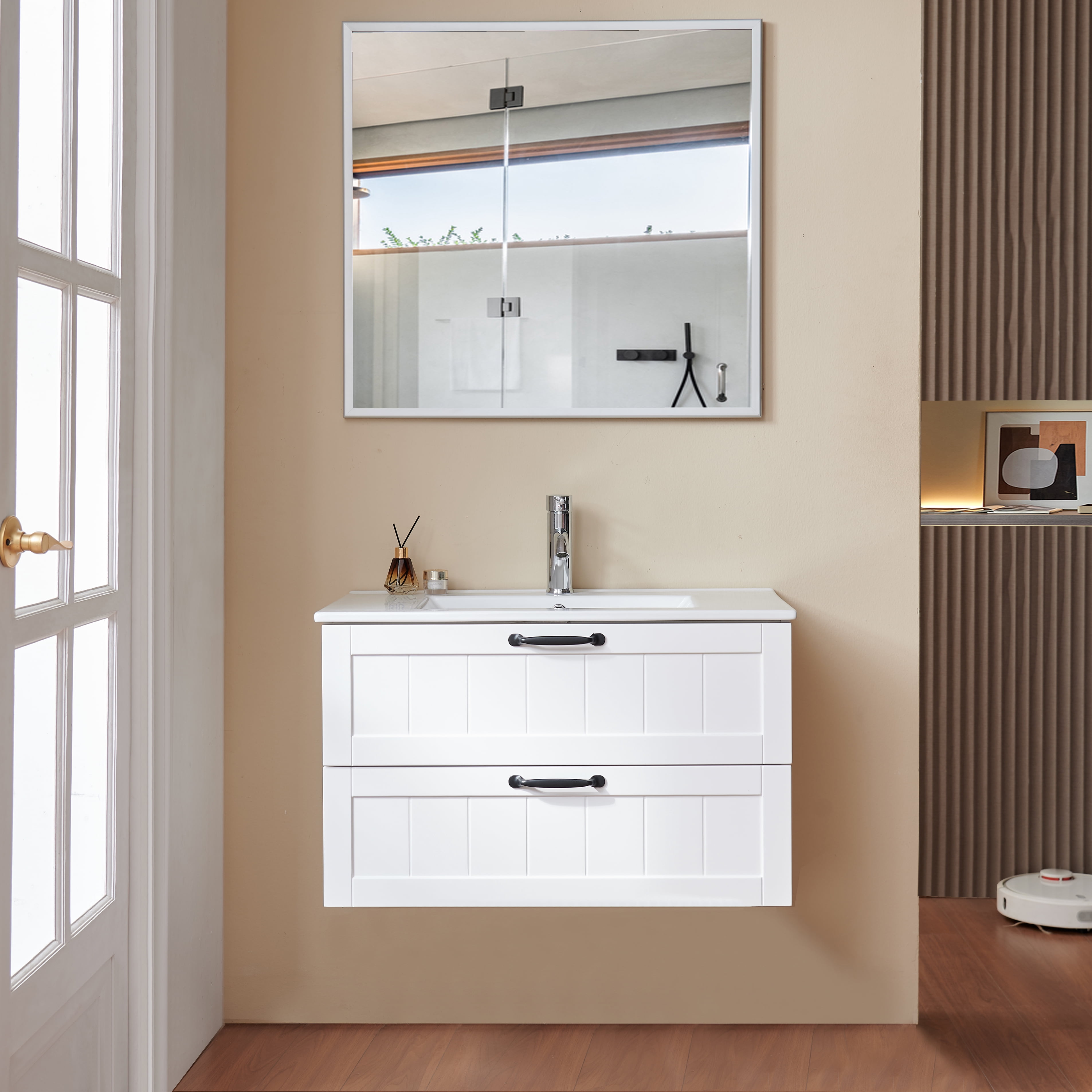 31.5inch Modern Style Bathroom Cabinet, Double Drawer With Decor Line ...