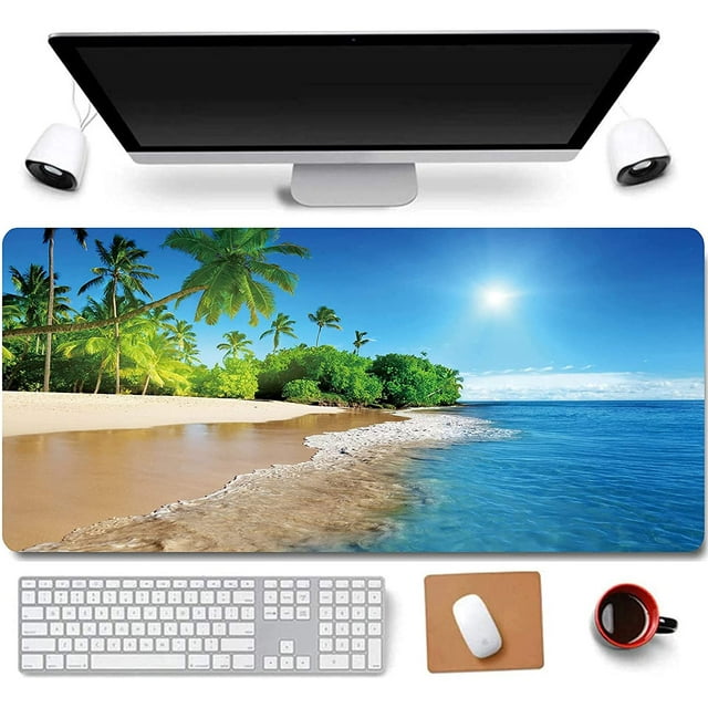 31.5x11.8 Inch Tropical Palm Sea Beach View Long Extended Large Gaming ...