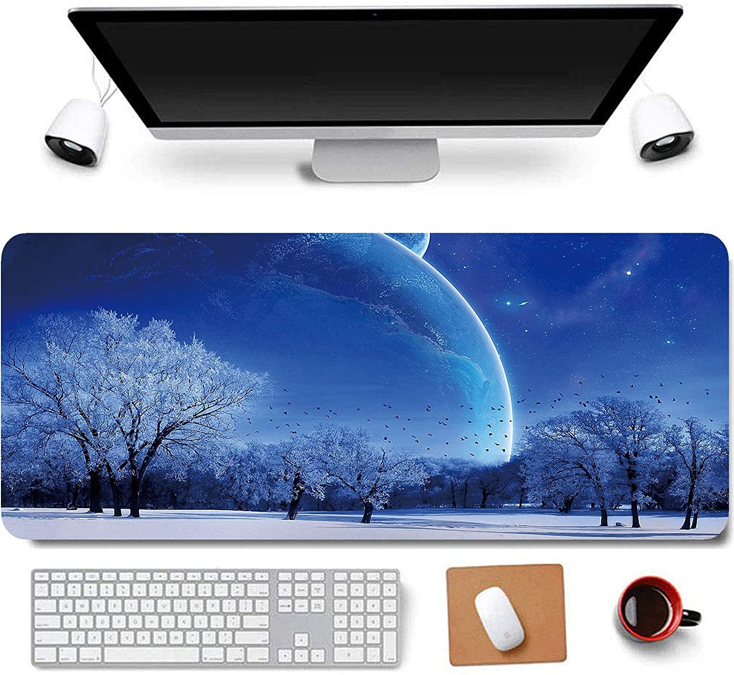31.5x11.8 Inch Winter Snow Moon Landscape Long Extended Large Gaming ...