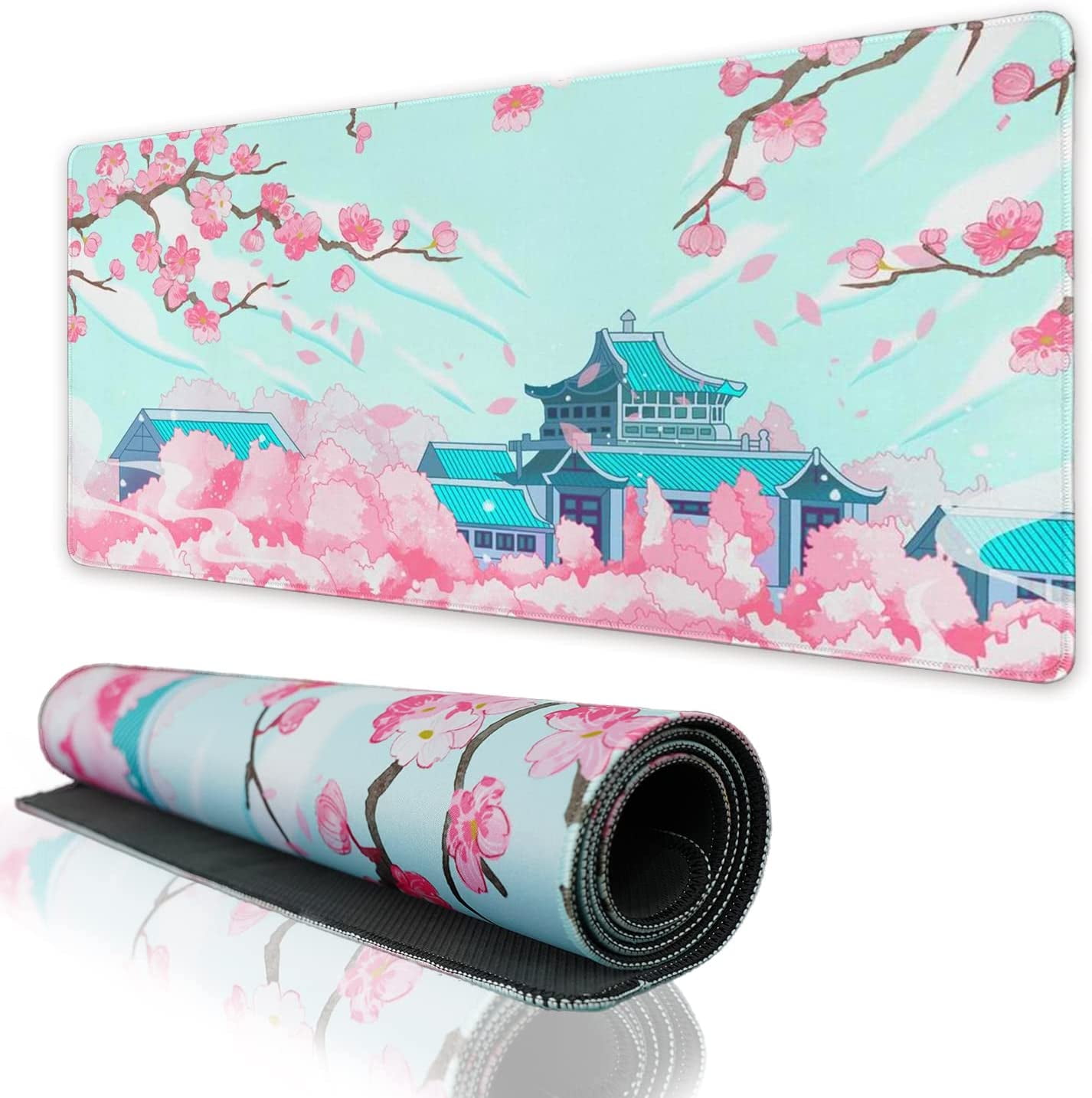 31.5x15.7in Japanese Cherry Blossom Mouse Pad Pink Mousepad No Slip ...