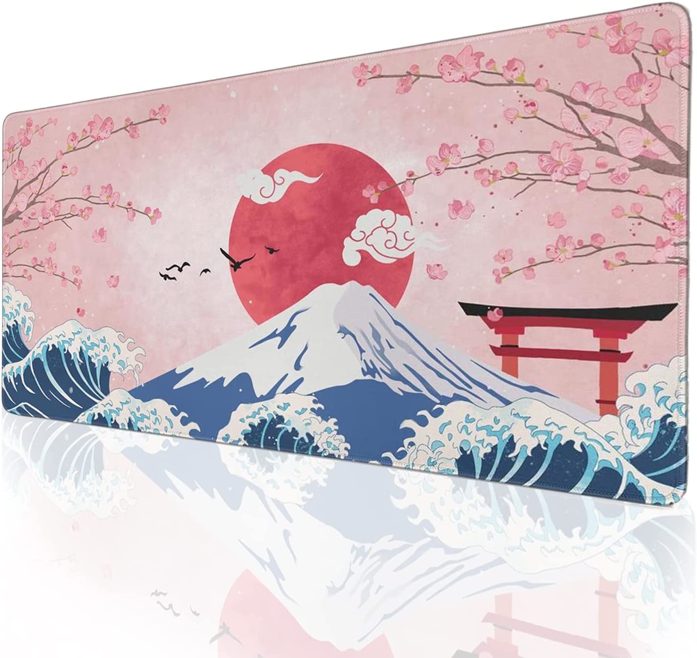 31.5x15.7in Japanese Mount Fuji Mouse Pad Large Cherry Blossom Mouse ...