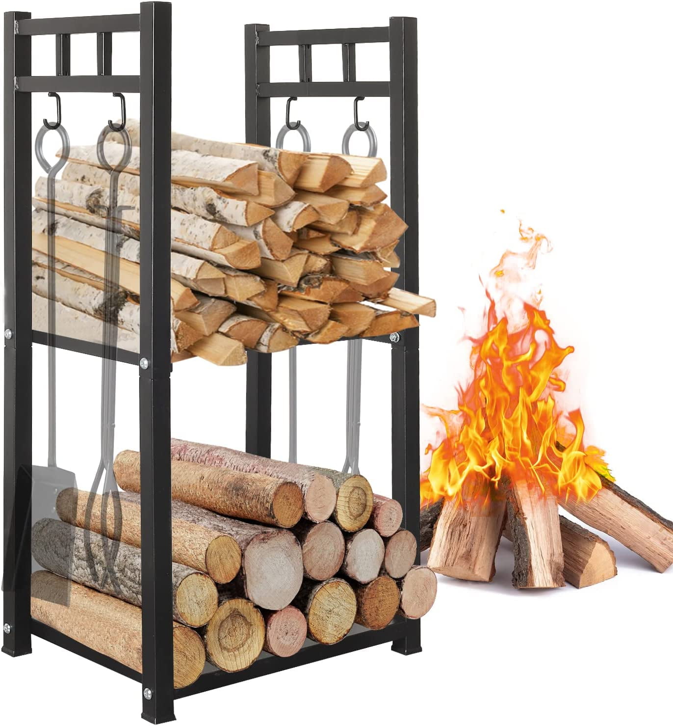 31.6’’ Tall Firewood Rack 2 Tiers Fireplace Storage Log Rack Holder ...