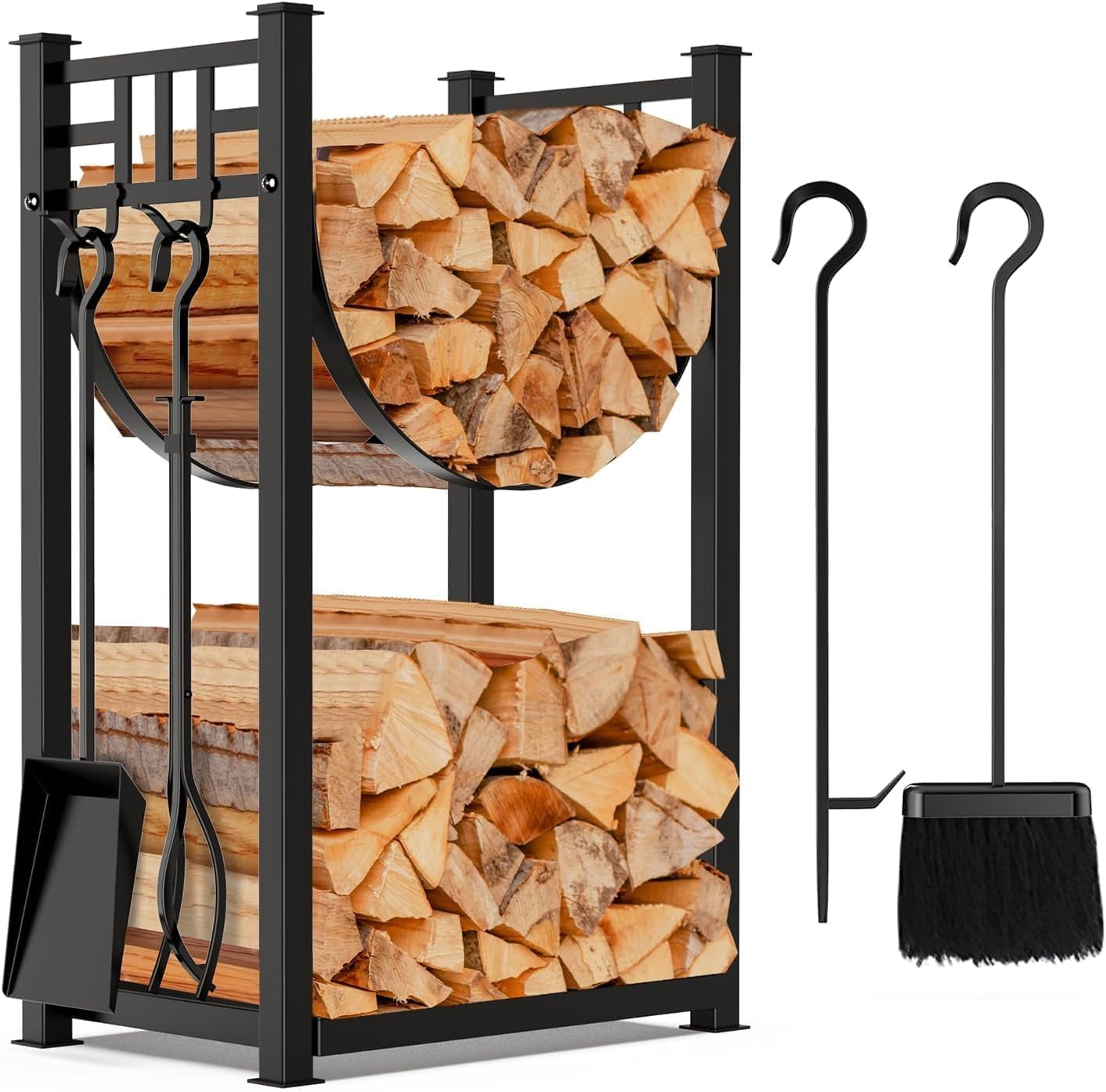 31.6in Large Firewood Rack Fireplace Tools Set Wood Holder Indoor log ...