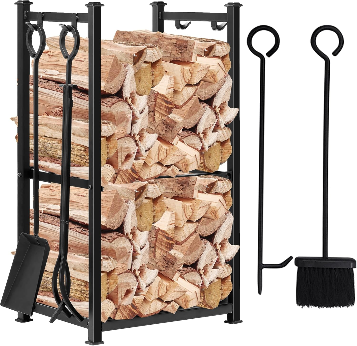 31.6in Large Firewood Rack Fireplace Tools Set Wood Holder Indoor log ...