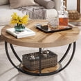 31.7" Round Industrial Coffee Table with 2-Tier Storage Shelves, Modern ...