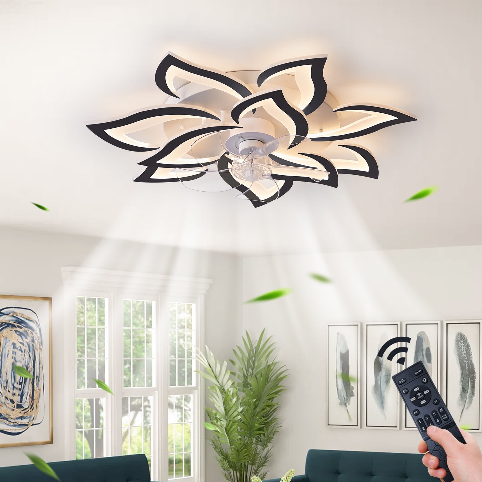 31.8‘’ Ceiling Fan with Lights and Remote Control, Modern Bladeless ...