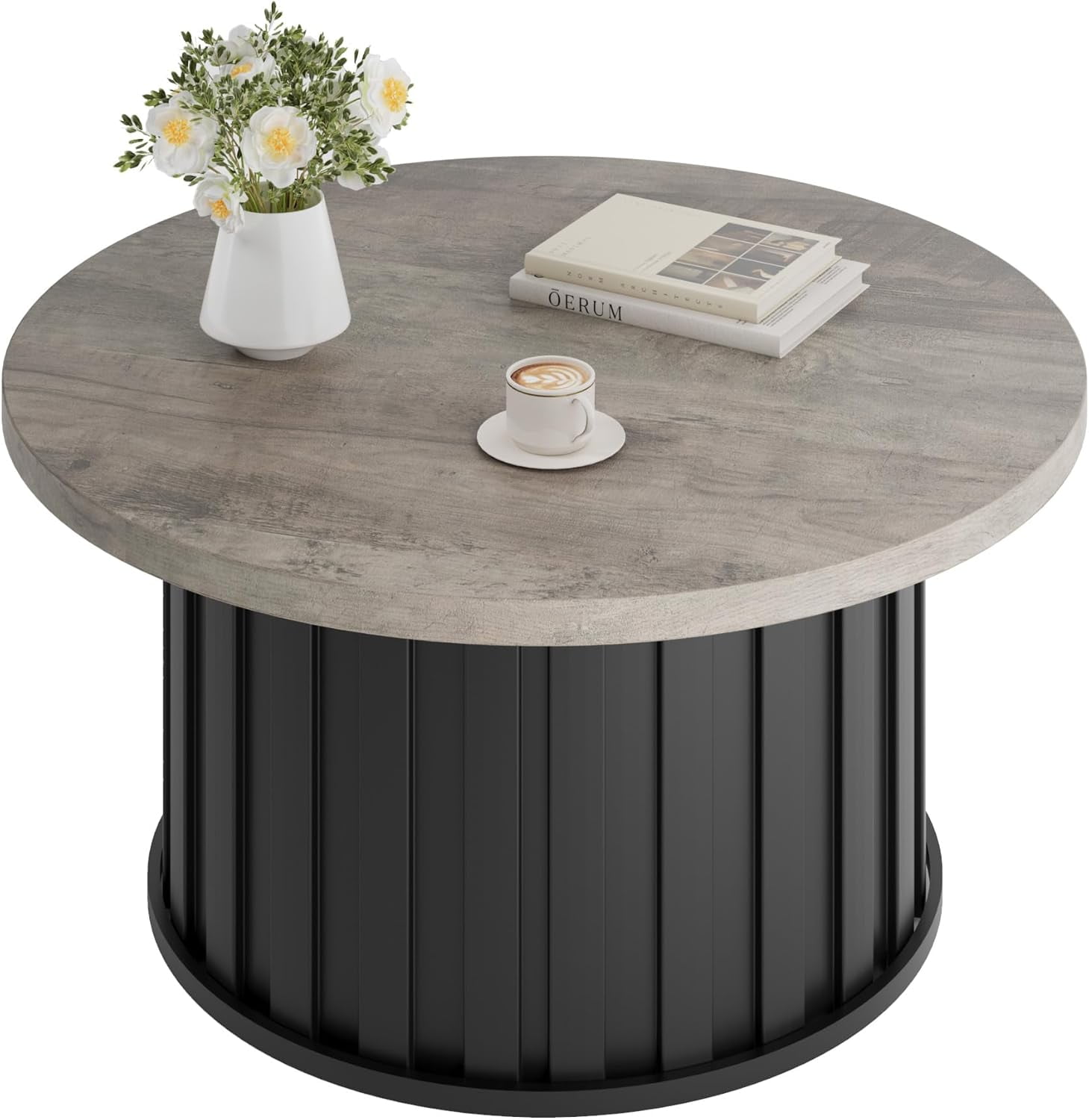 31.9" Round Coffee Table, Mid Century Modern Coffee Table with Metal ...