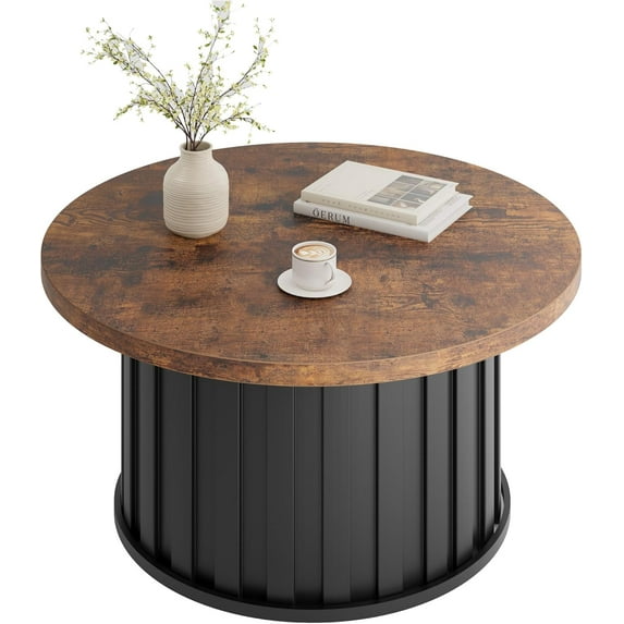 31.9" Round Coffee Table, Mid Century Modern Coffee Table with Metal ...