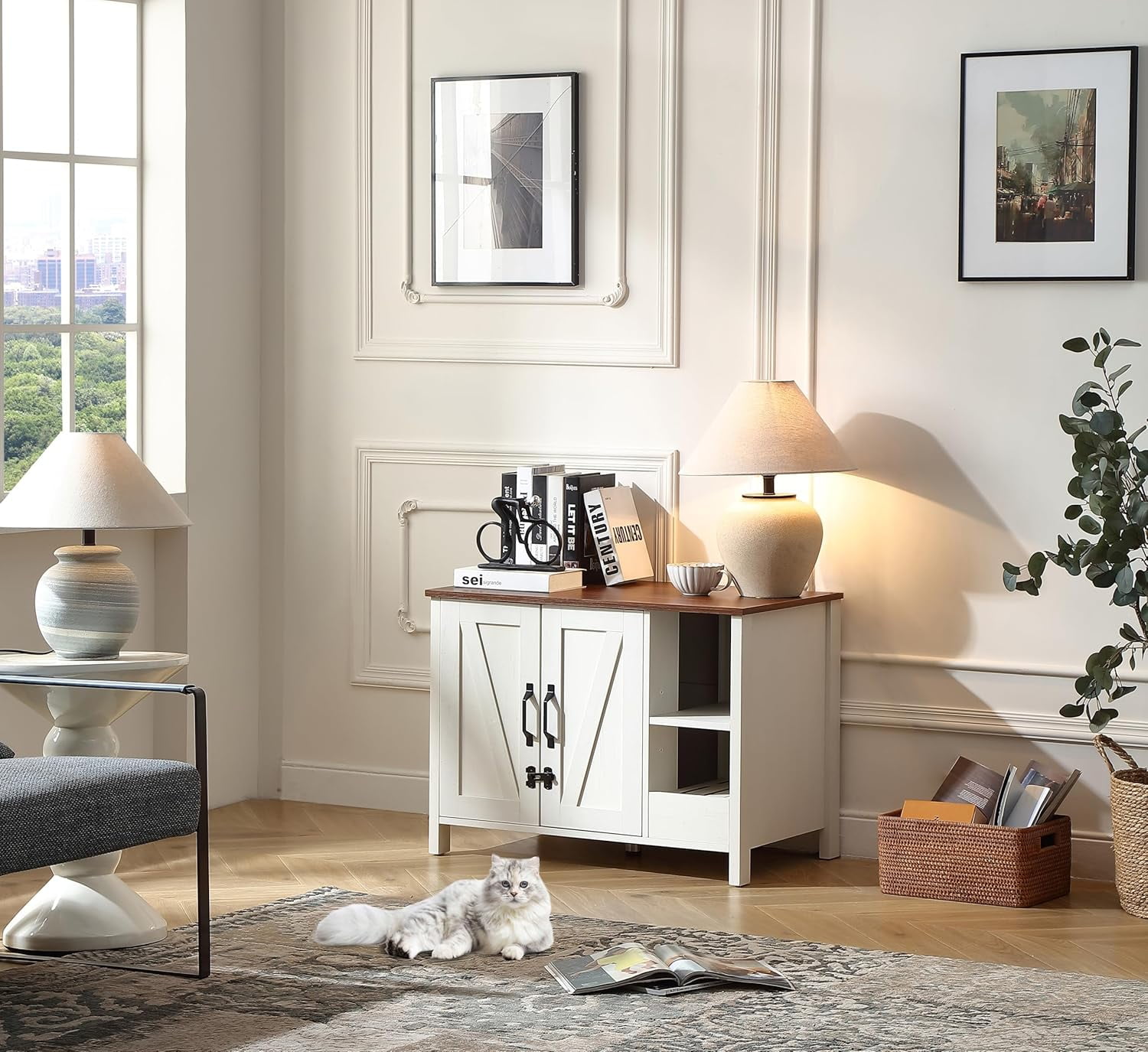 31.9''Small Cat Litter Enclosure,Adjustable Shelf for Dog Proof and ...