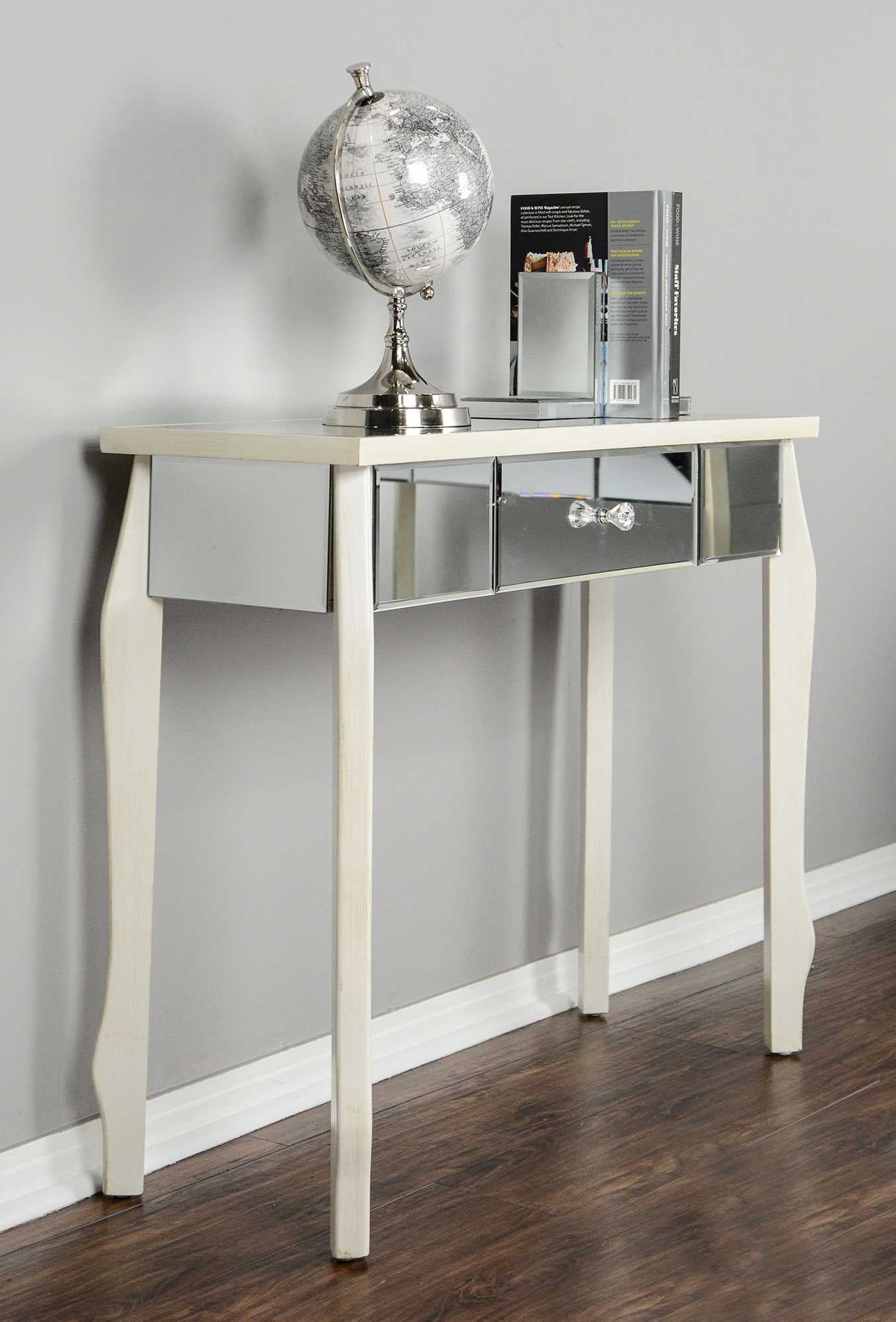 35.5" X 13" X 31" Antique White Mdf Wood Mirrored Glass Console Table ...