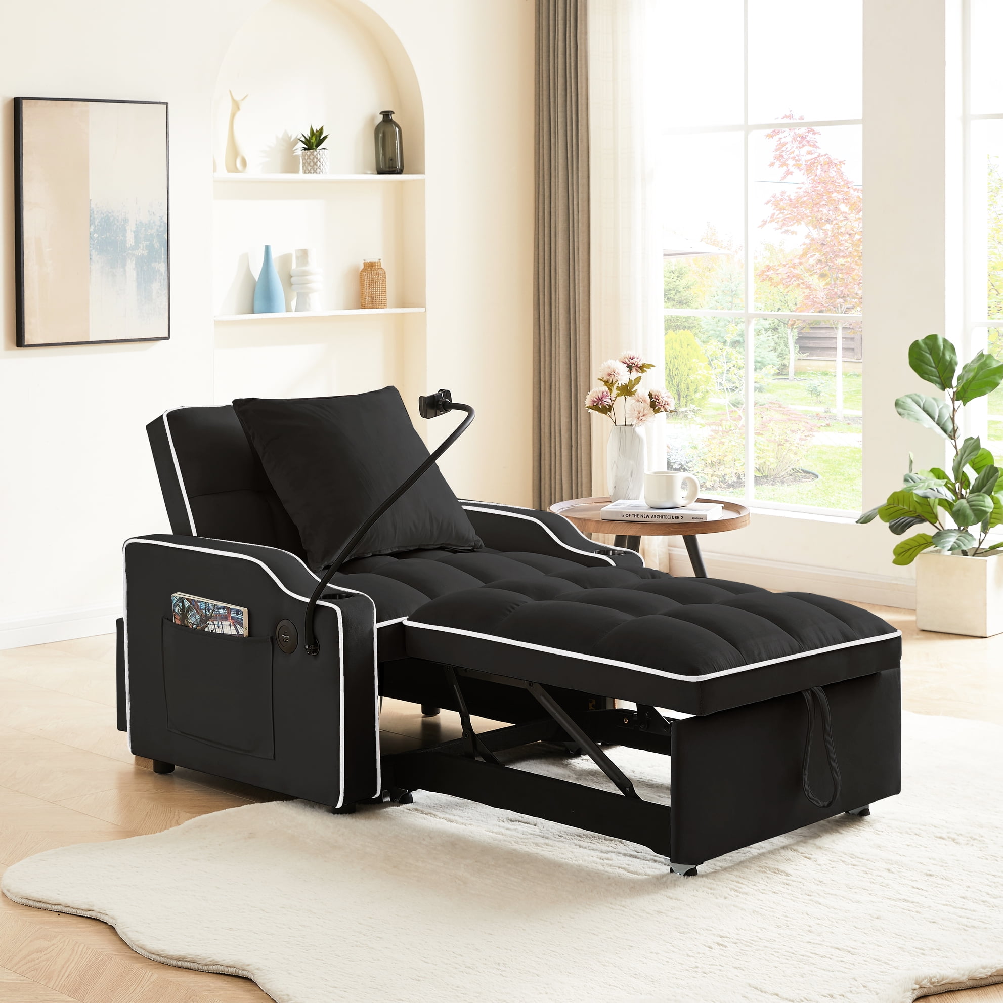 31 Bed, Pull Out Sleeper Chair For Small Spaces, With Type-c Port And ...