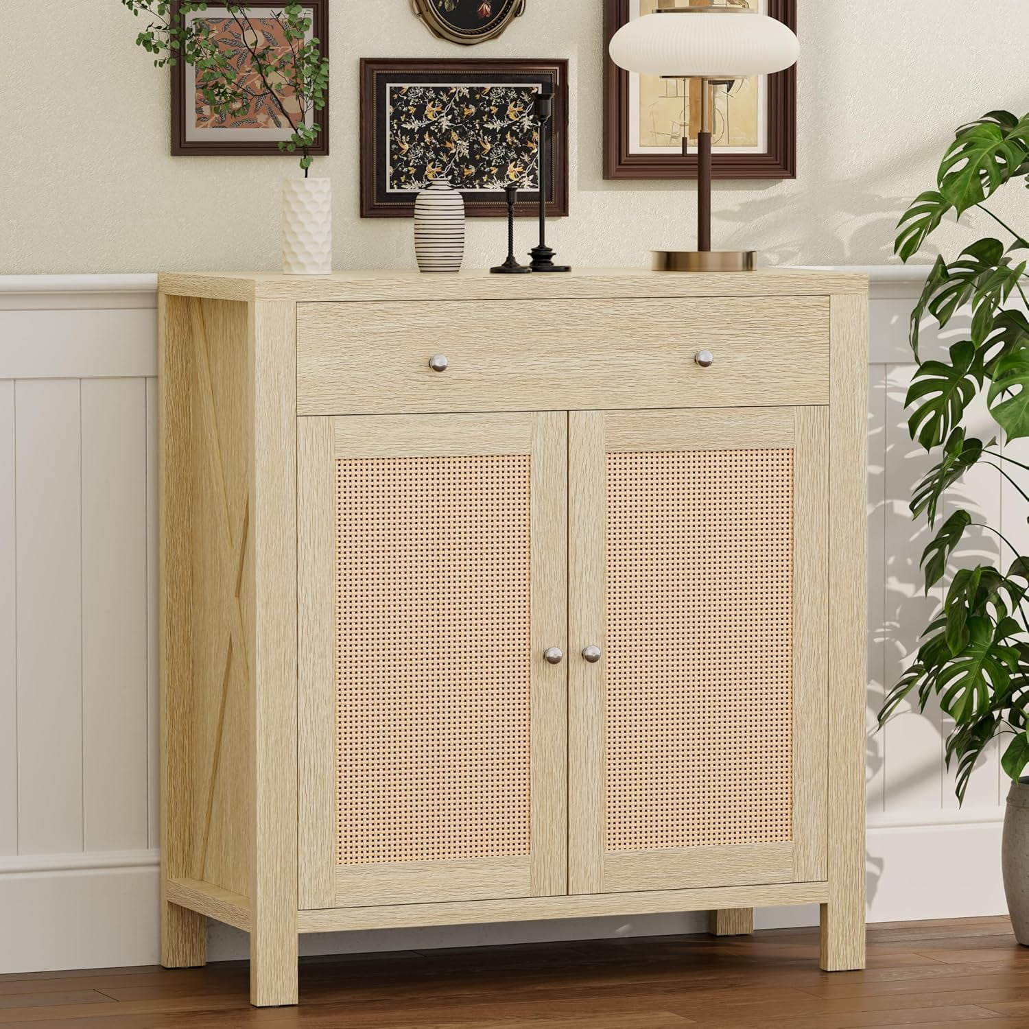 31" Buffet Cabinet with Storage, Rattan Decor Doors, Sideboard Cabinet ...