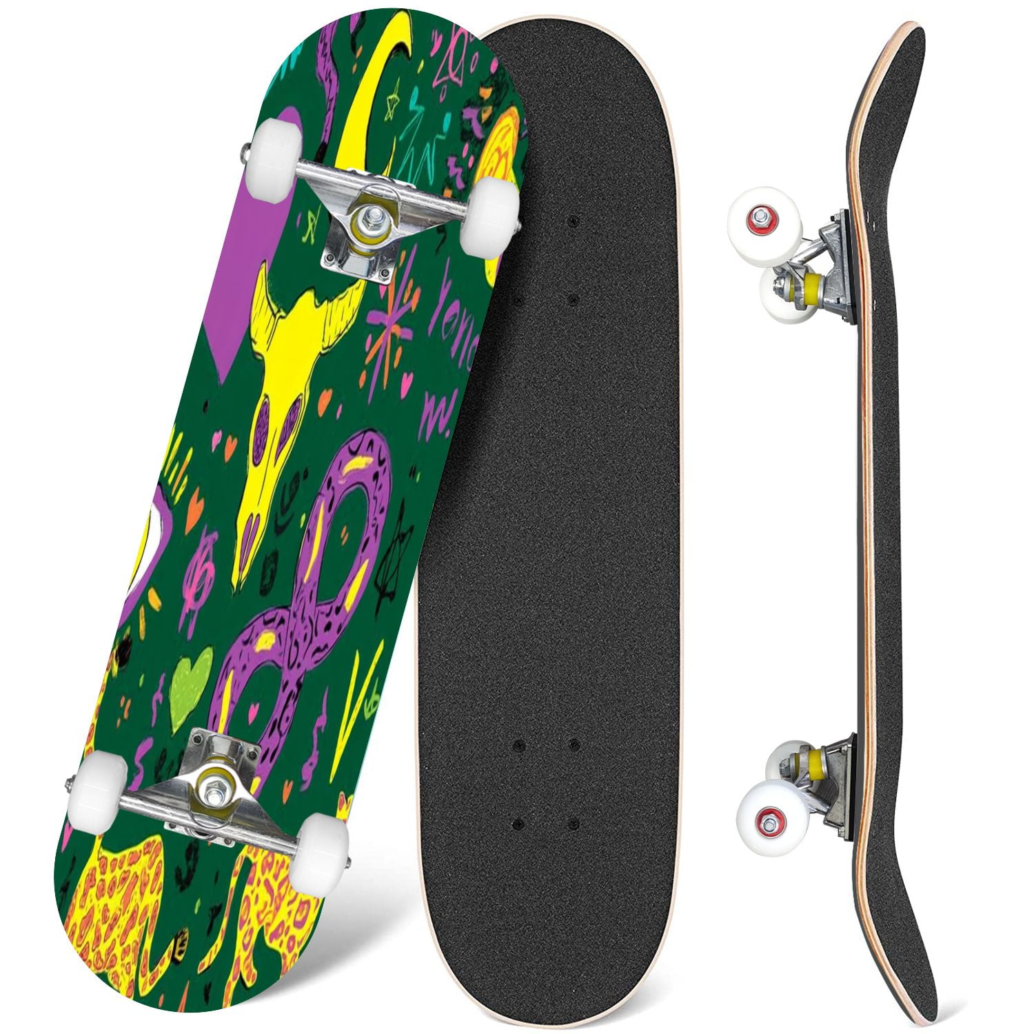 31'' Complete Skateboard 7 Layer Canadian Maple Beginner Skateboard Abstract Hand Drawing ...