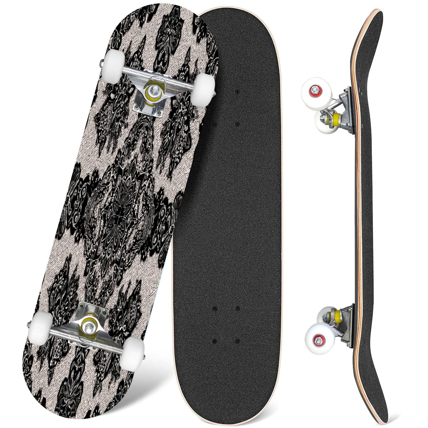31'' Complete Skateboard 7 Layer Canadian Maple Beginner Skateboard Abstract lace flowers ...