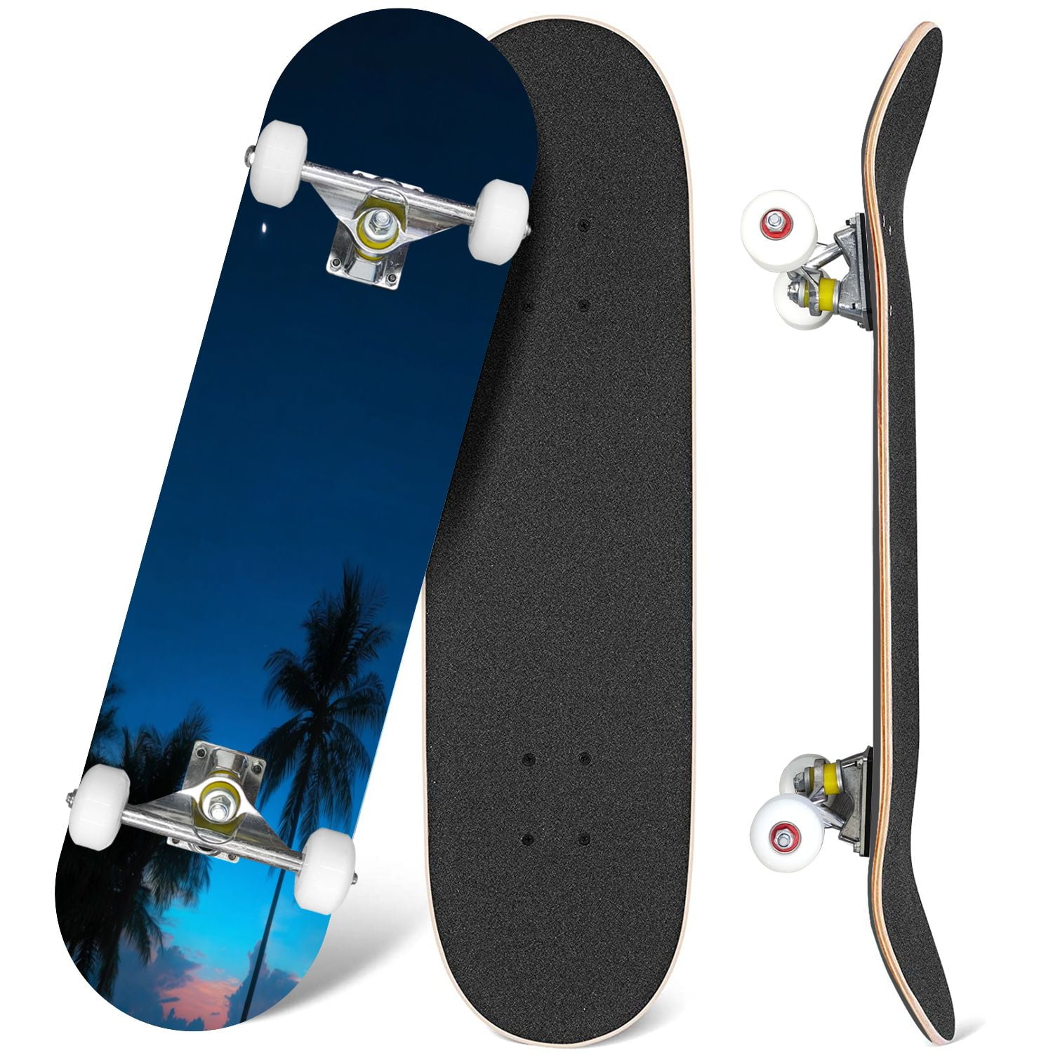31'' Complete Skateboard 7 Layer Canadian Maple Beginner Skateboard Rainbow Sunset Skate Board ...