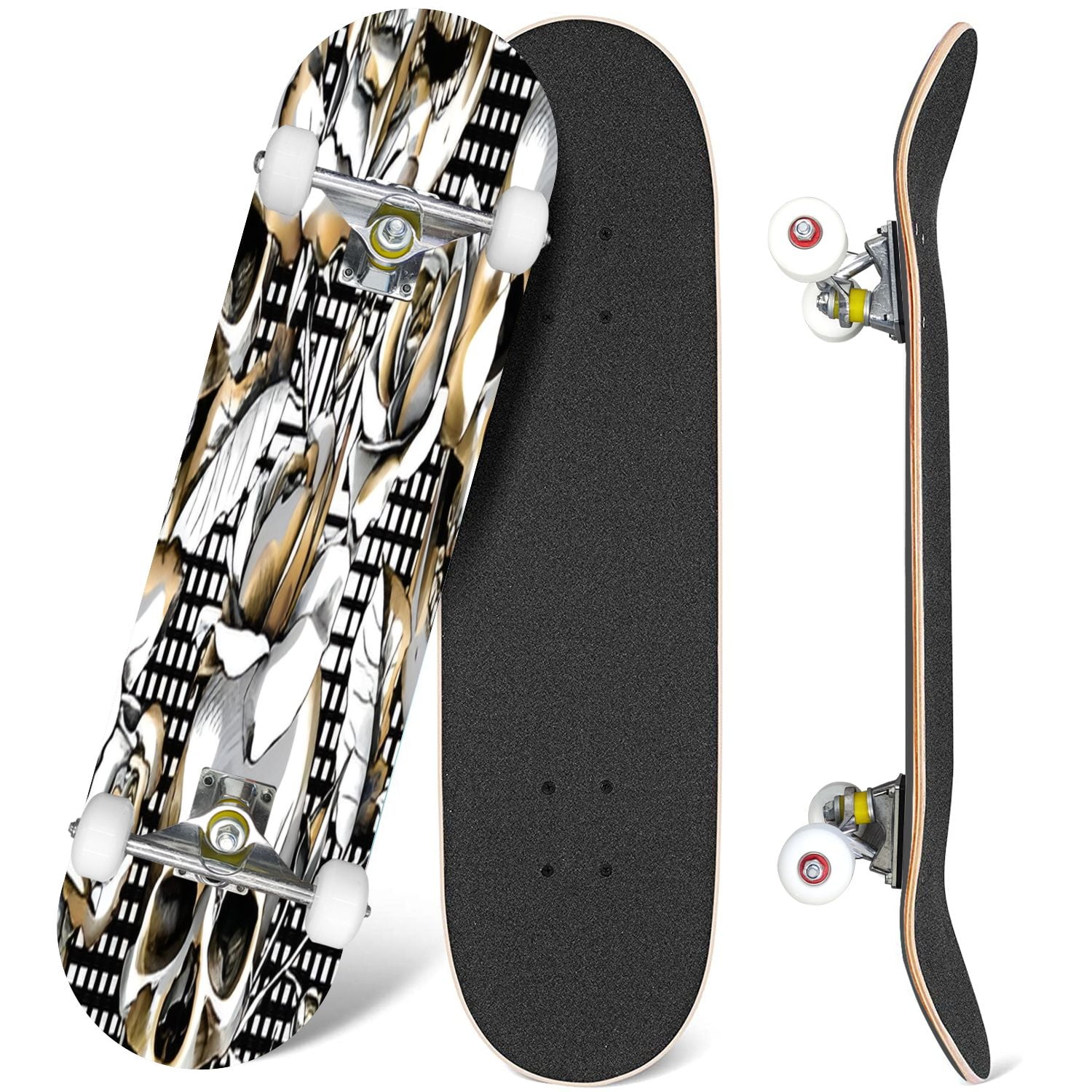 31'' Complete Skateboard 7 Layer Canadian Maple Beginner Skateboard Seamless rose flowers ...