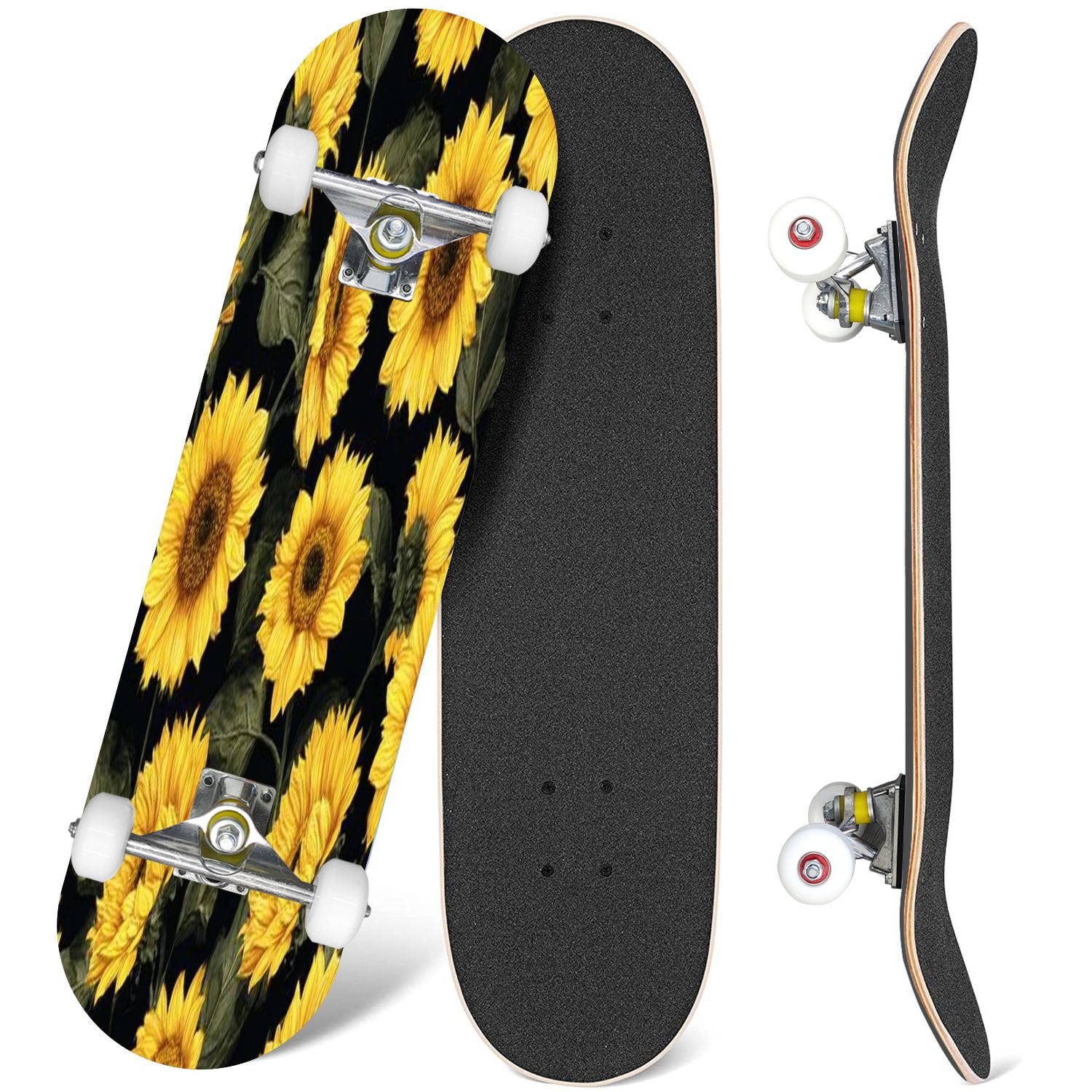 31'' Complete Skateboard 7 Layer Canadian Maple Beginner Skateboard Sunflower Skate Board for ...