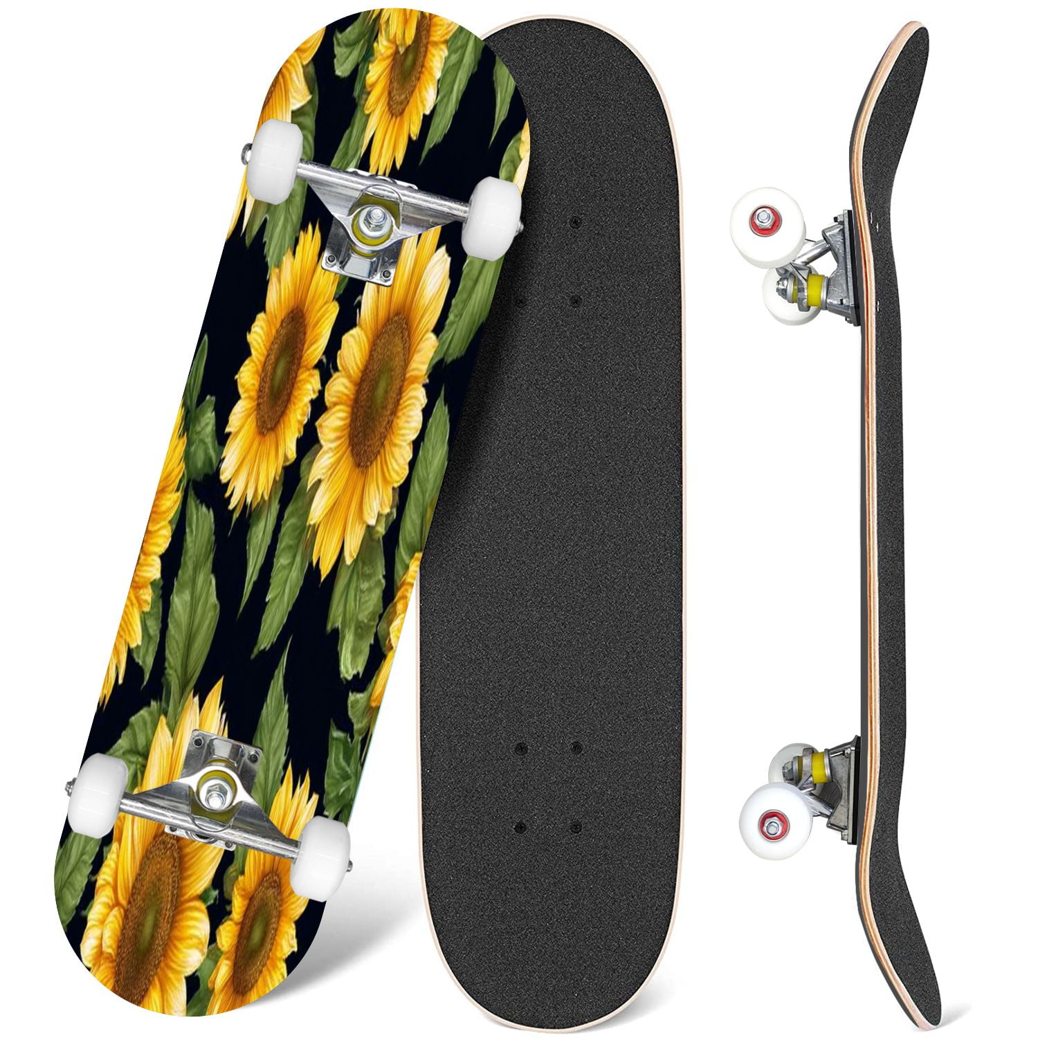 31'' Complete Skateboard 7 Layer Canadian Maple Beginner Skateboard sunflowers Trendy textile ...