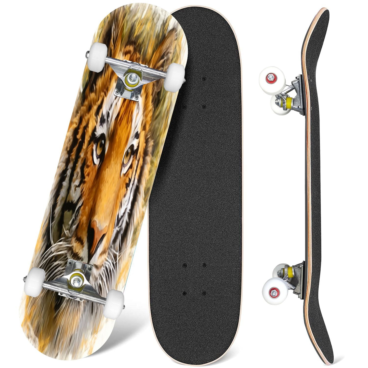 31'' Complete Skateboard 7 Layer Canadian Maple Beginner Skateboard tiger head Skate Board for ...