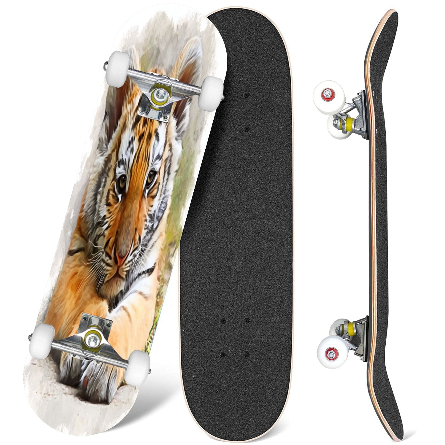 31'' Complete Skateboard 7 Layer Canadian Maple Beginner Skateboard watercolor Skate Board for ...