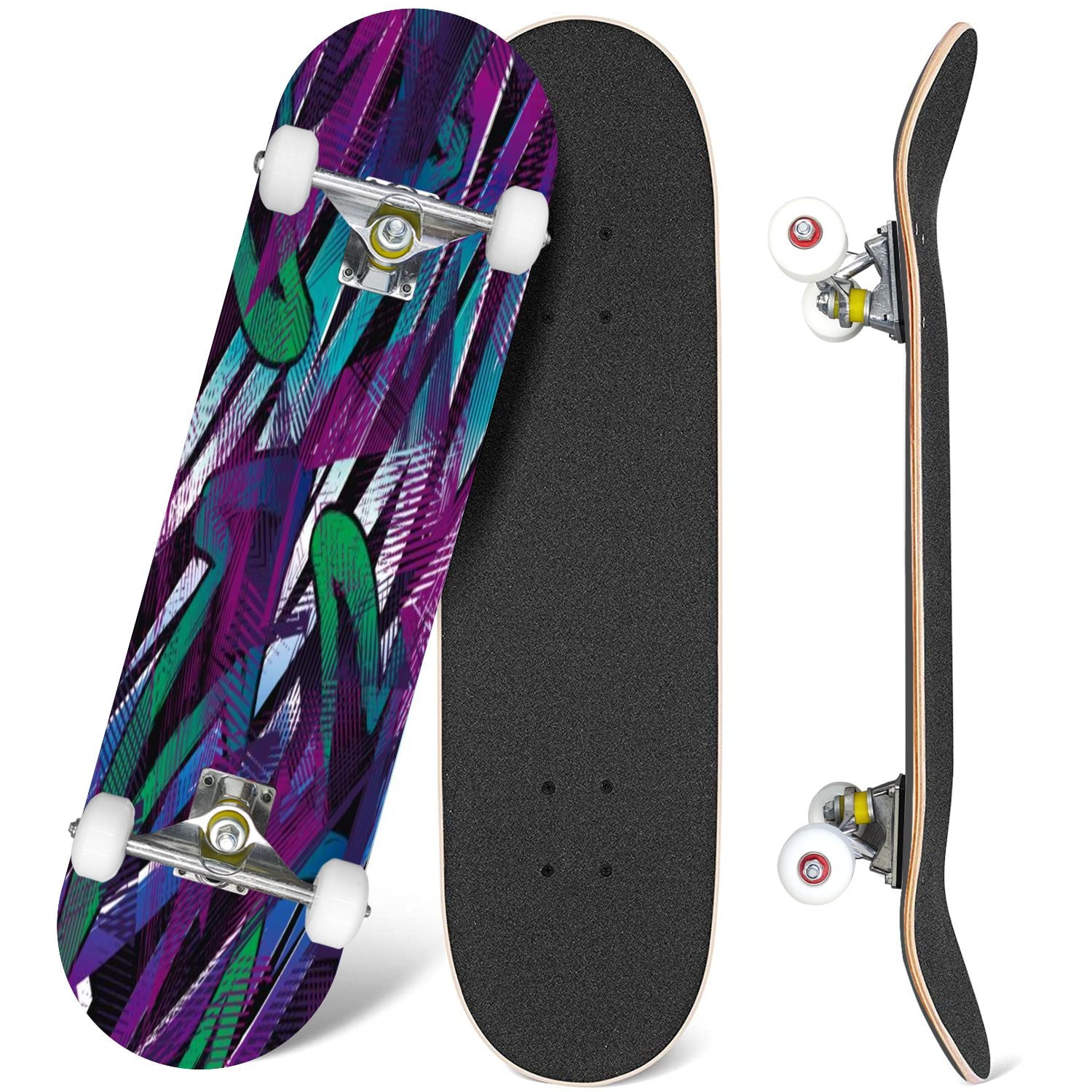 31'' Complete Skateboard 7 Layer Canadian Maple Double Kick Deck Skateboards Abstract seamless ...