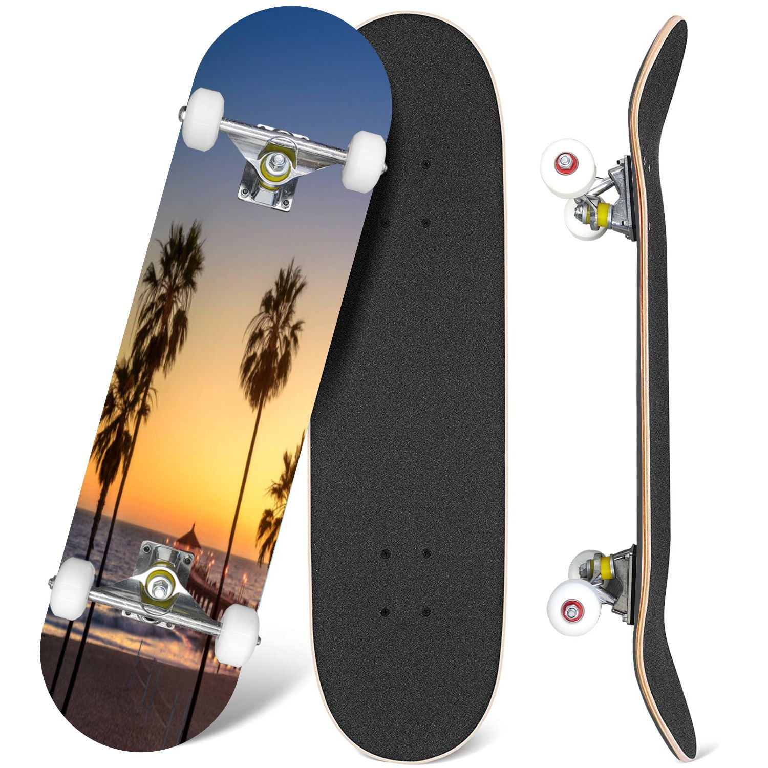 31'' Complete Skateboard 7 Layer Canadian Maple Double Kick Deck Skateboards Beach Pier sunset ...