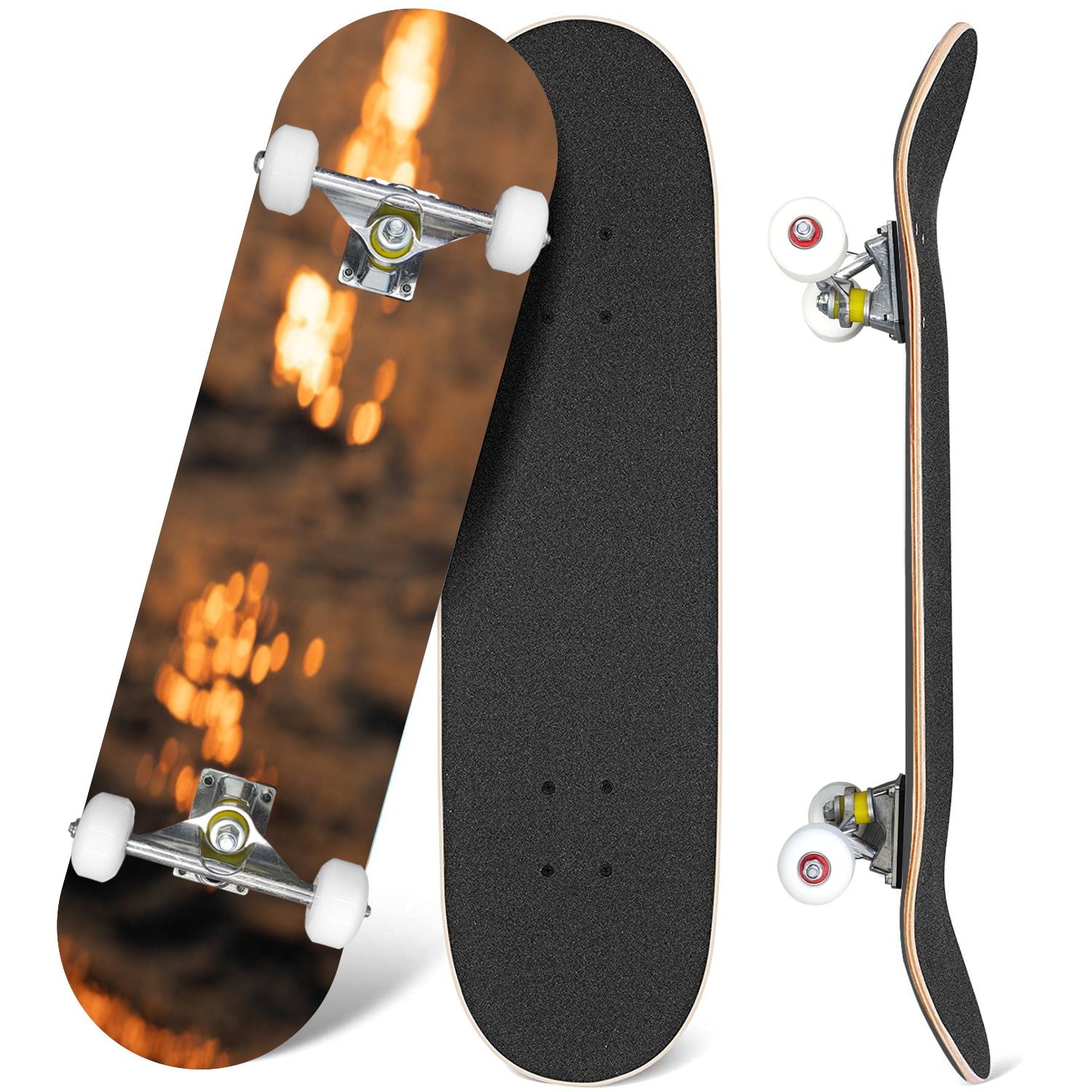 31'' Complete Skateboard 7 Layer Canadian Maple Double Kick Deck Skateboards Blurred ripple sea ...