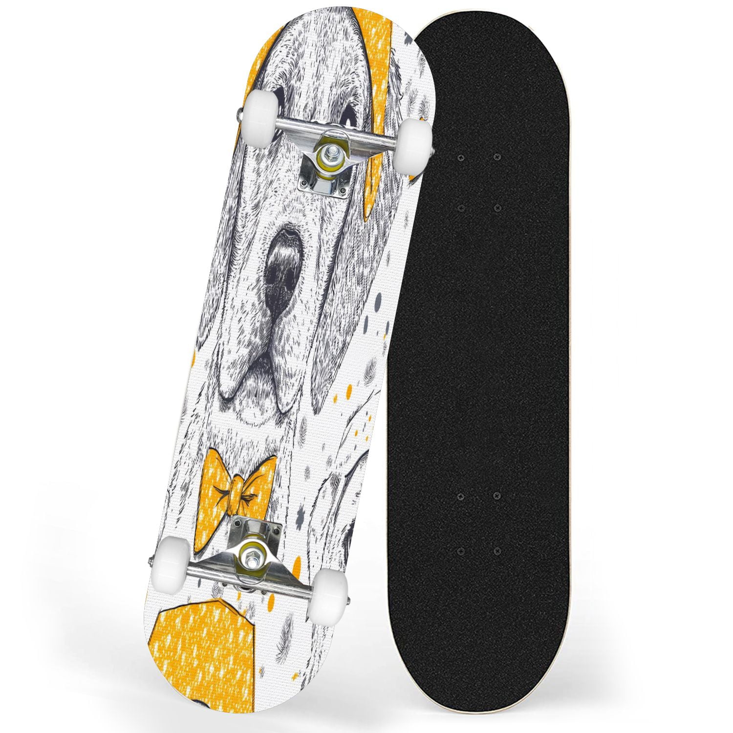 31'' Complete Skateboard 7 Layer Canadian Maple Double Kick Deck Skateboards Dog Seamless Silver ...