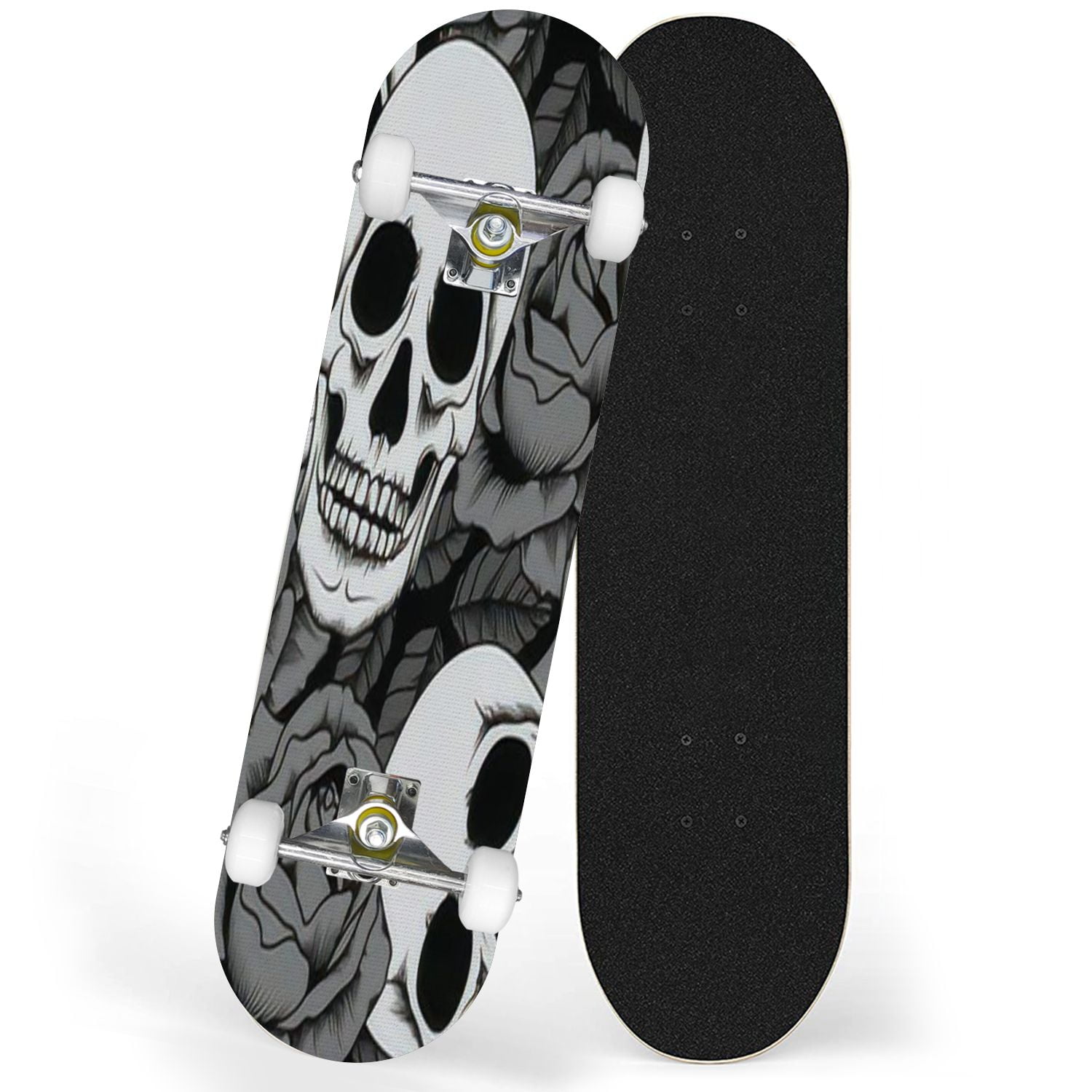 31'' Complete Skateboard 7 Layer Canadian Maple Double Kick Deck Skateboards Seamless roses ...