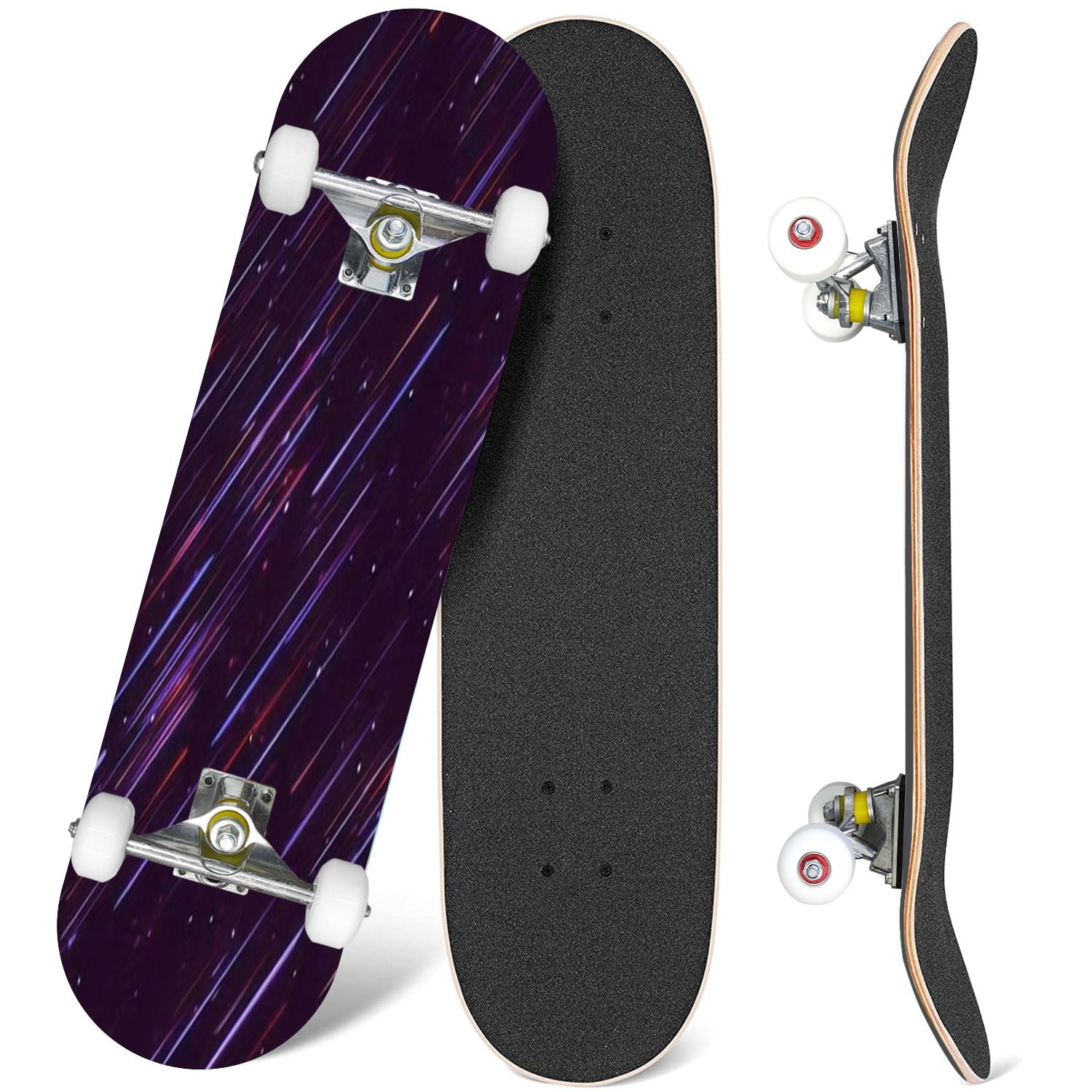 31'' Complete Skateboard 7 Layer Canadian Maple Double Kick Deck Skateboards Speed Lines Neon ...