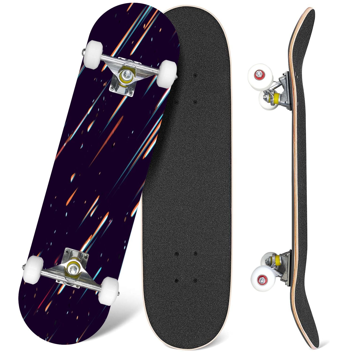 31'' Complete Skateboard 7 Layer Canadian Maple Double Kick Deck Skateboards Speed Lines Neon ...