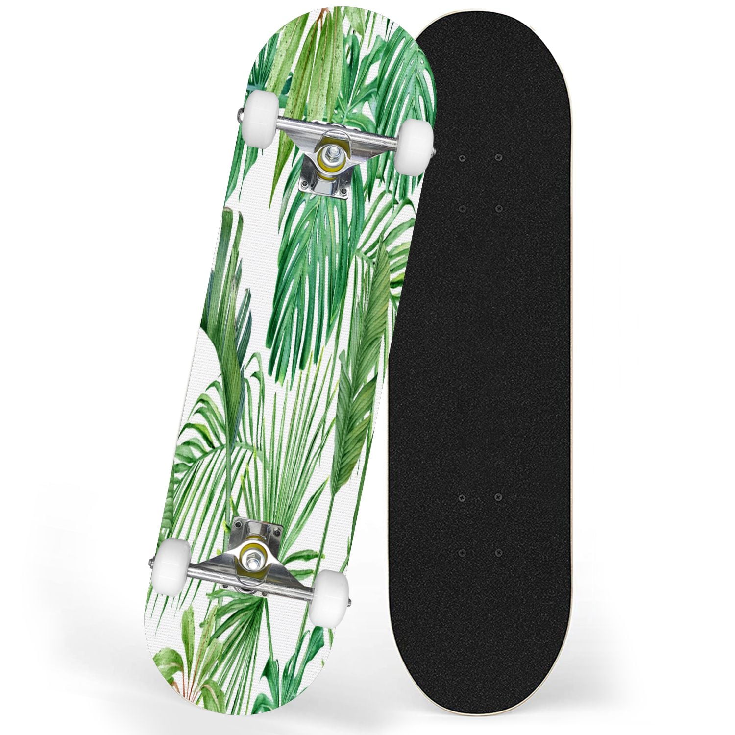 31'' Complete Skateboard 7 Layer Canadian Maple Double Kick Deck Skateboards Tropical leaves ...