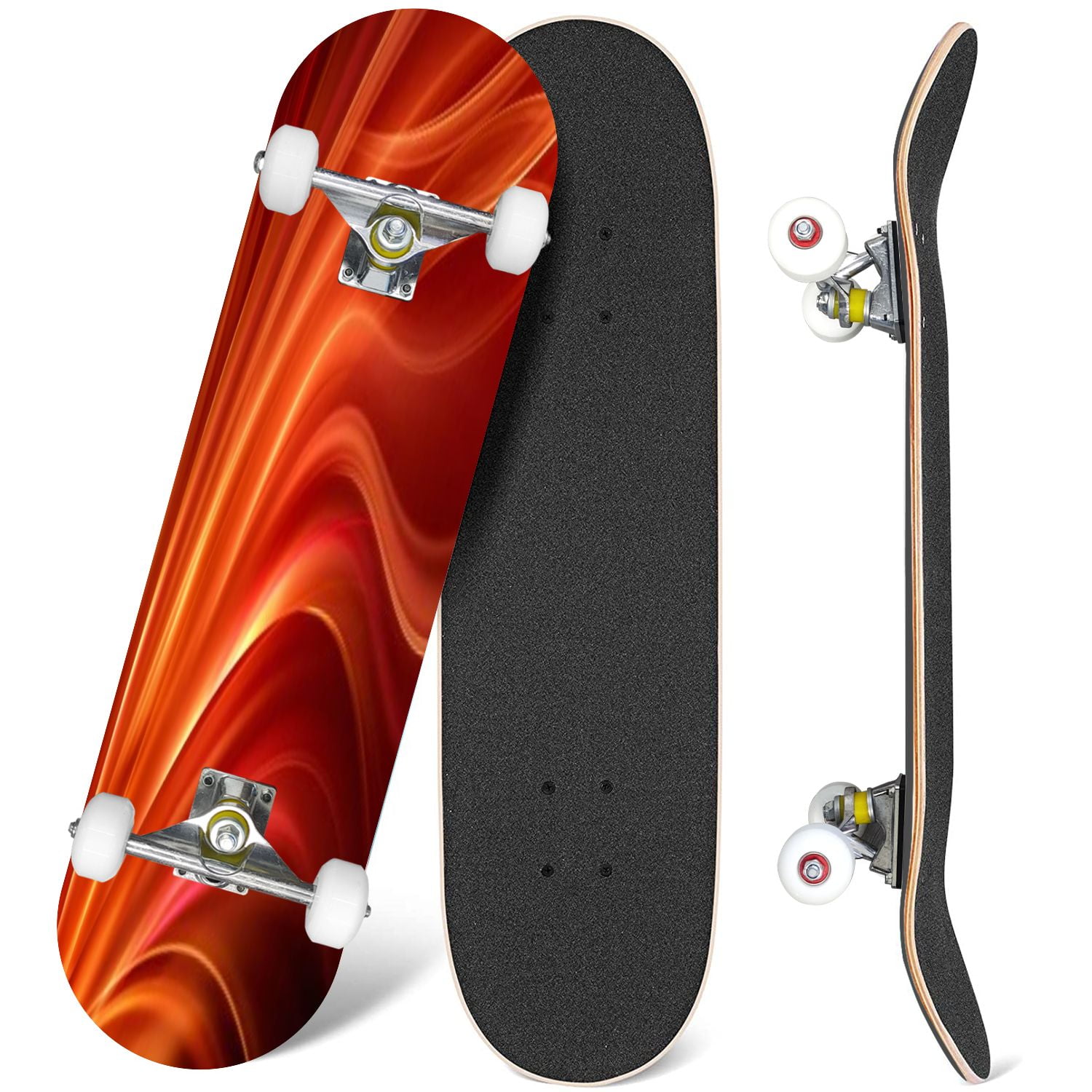31'' Complete Skateboard 7 Layer Canadian Maple Double Kick Deck Skateboards abstract fire flame ...