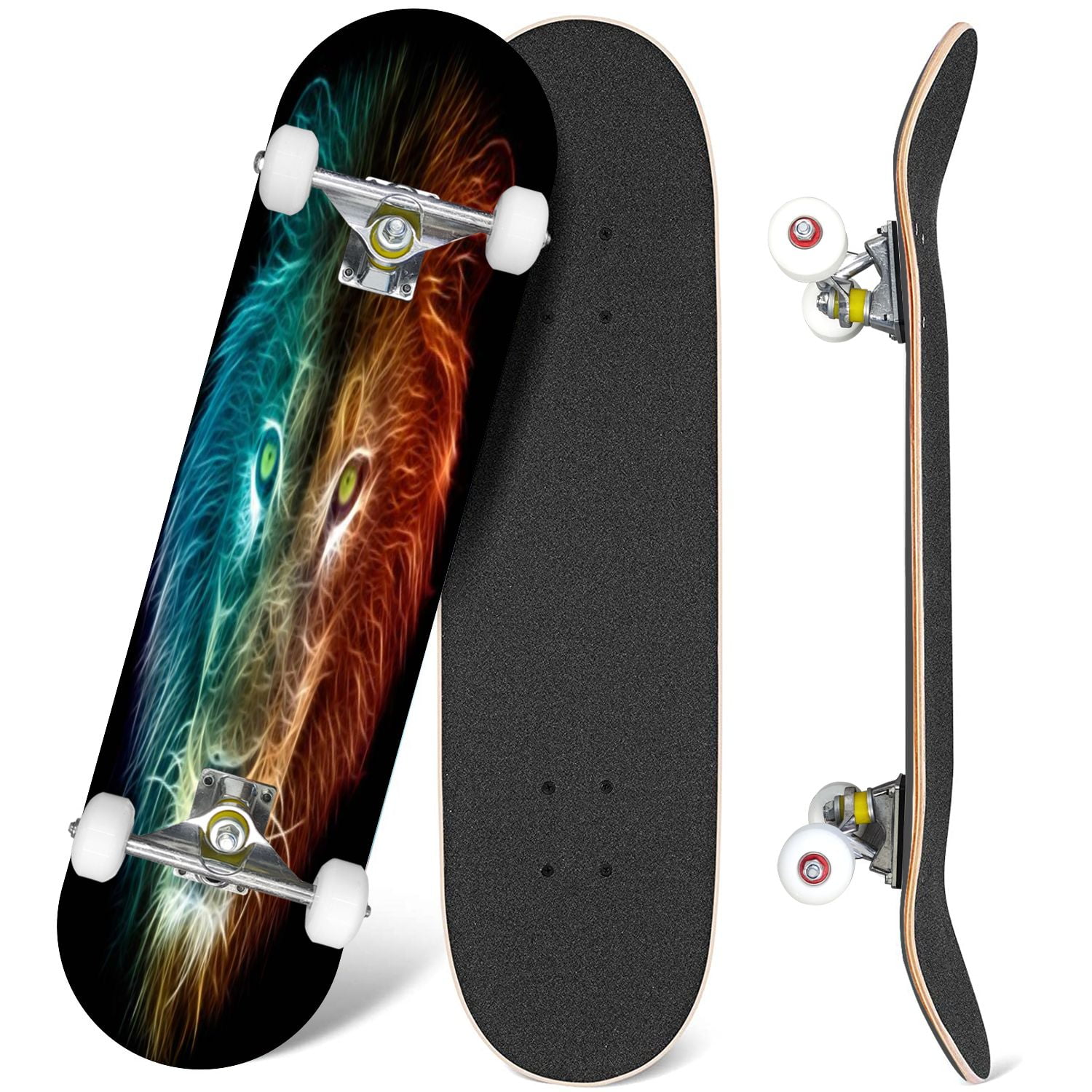 31'' Complete Skateboard 7 Layer Canadian Maple Double Kick Deck Skateboards fantasy art lion ...