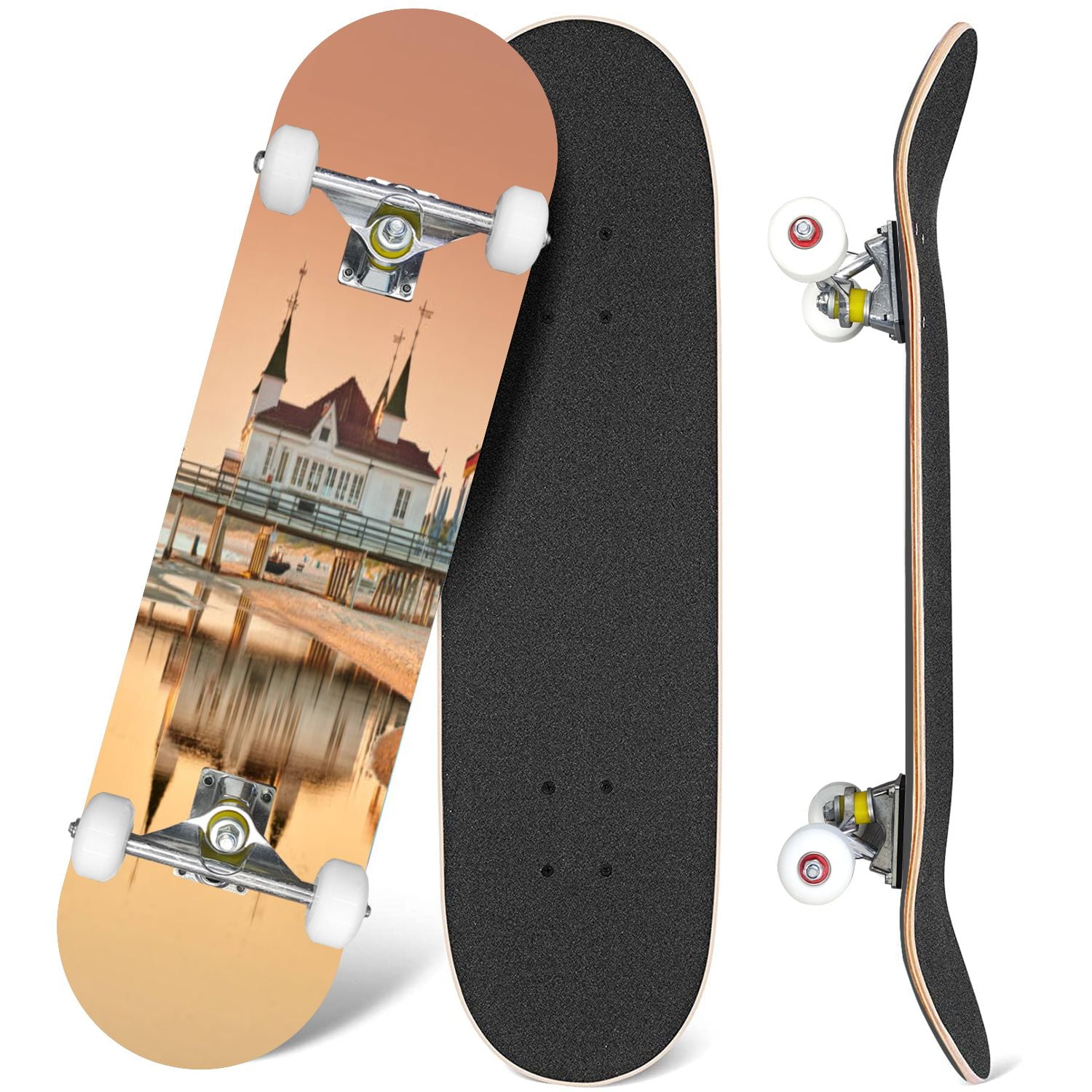 31'' Complete Skateboard 7 Layer Canadian Maple Double Kick Deck Skateboards morning time baltic ...