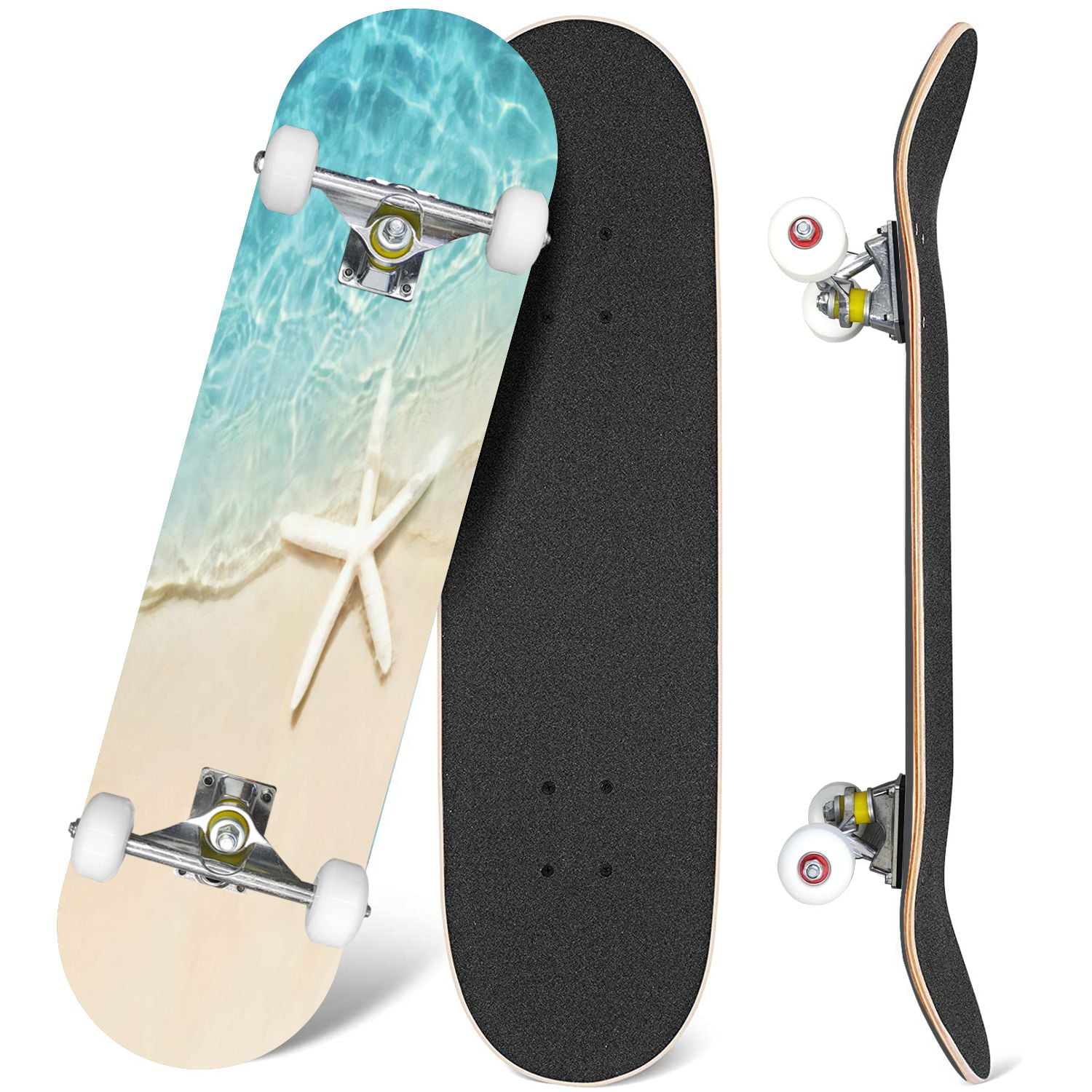 31'' Complete Skateboard 7 Layer Canadian Maple Double Kick Deck Skateboards starfish summer ...