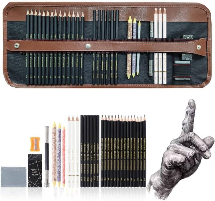 31 Drawing Sketching Pencils Kit, Portable Artist Supples Travel Case ...