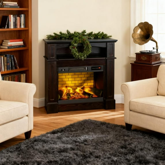31" Electric Fireplace with Mantel, Fireplace Console with Open Storage ...