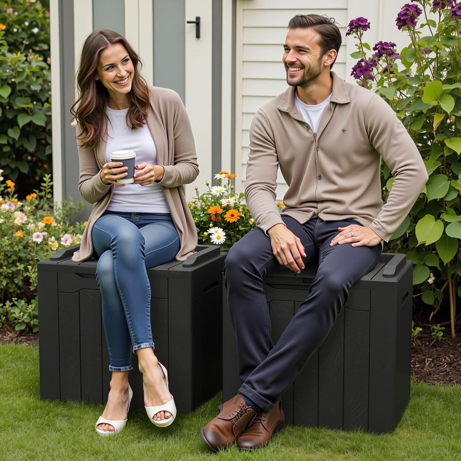 31 Gallon All-Weather Deck Box for Outdoor Storage, Black (Set of 2 ...