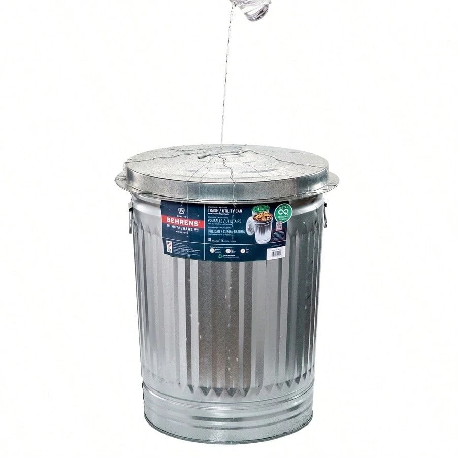 31-Gallon Heavy-Duty Steel Trash Can – Commercial-Grade Metal Garbage ...