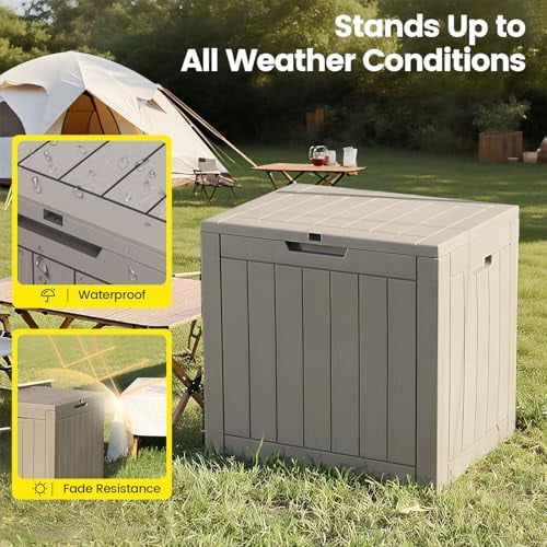 31 Gallon Outdoor Storage Box - Waterproof Resin Deck Box for Indoor ...