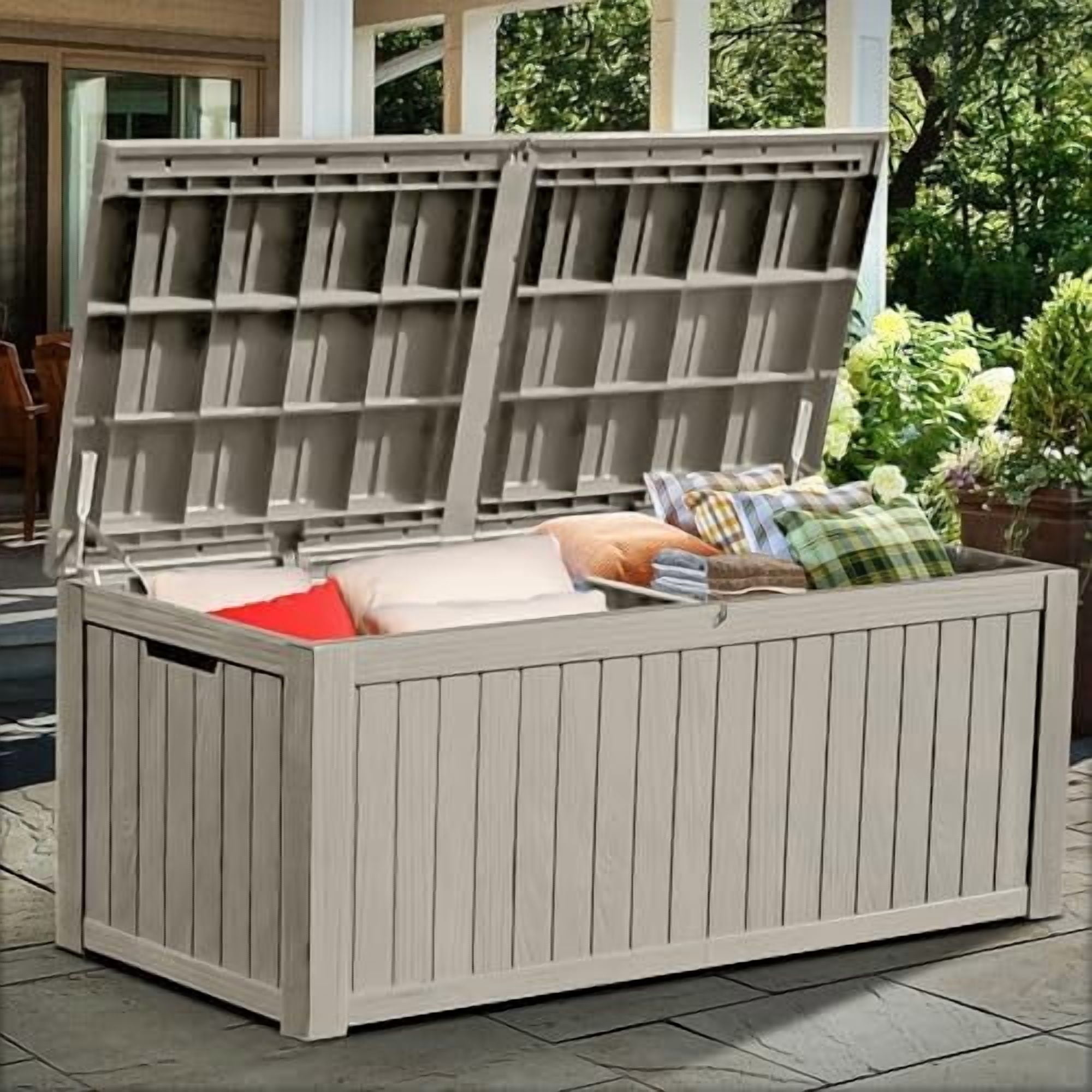 31 Gallon Outdoor Storage Deck Box, Waterproof Resin Package Delivery ...