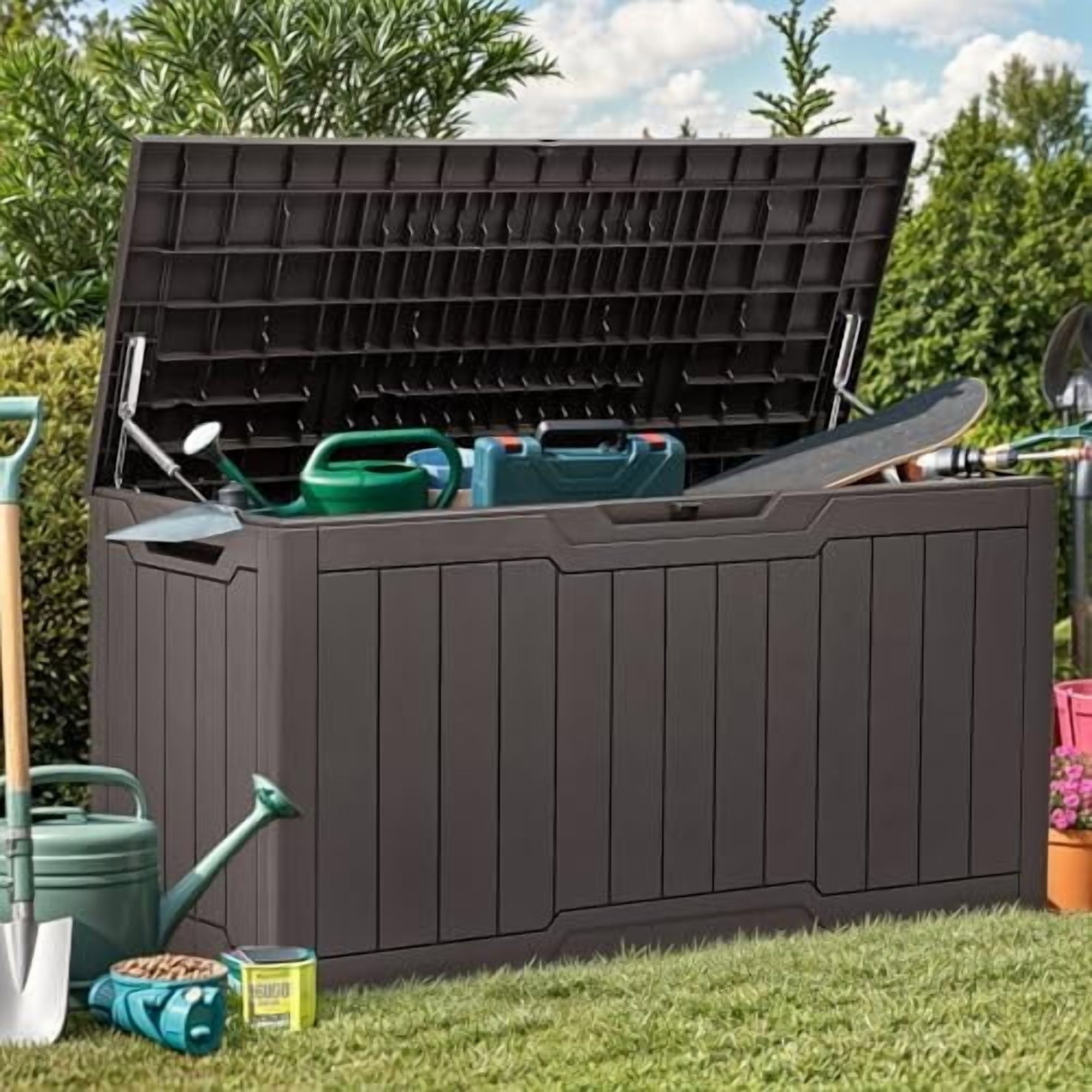 31 Gallon Outdoor Storage Deck Box, Waterproof Resin Package Delivery ...